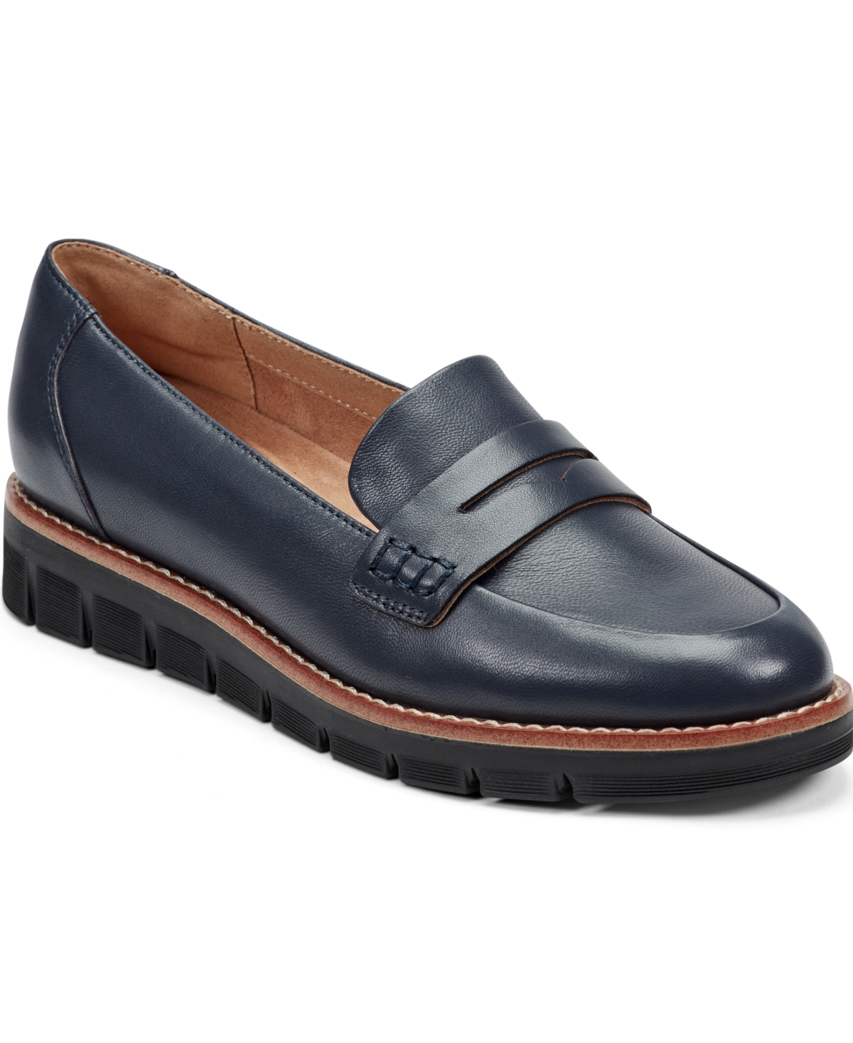 Easy Spirit Womens Velia eFlex Slip-On Penny Loafers - Navy Leather