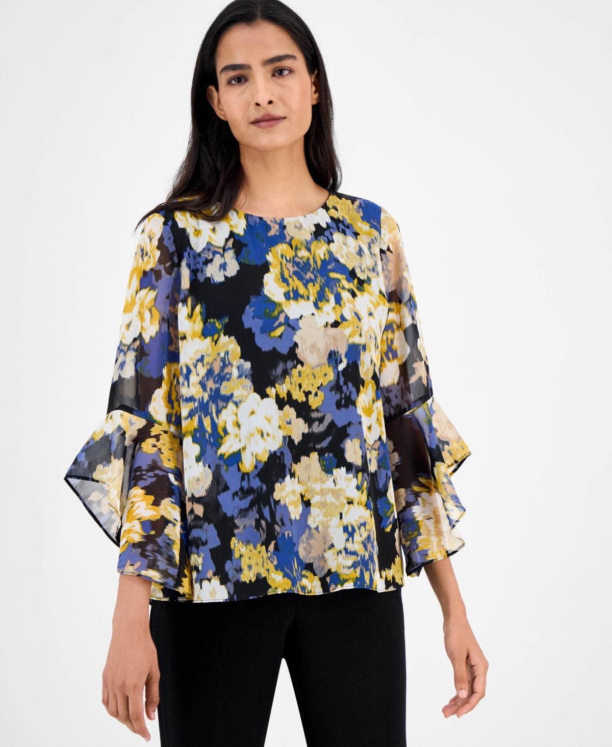 Click here for Kasper Abstract Floral-Print Bell-Sleeve Blouse  R... prices