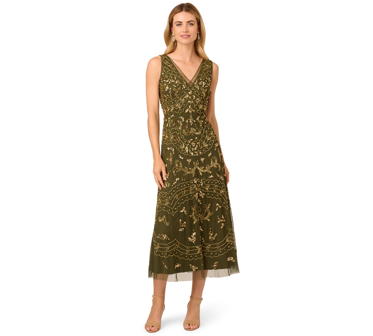 Click here for Adrianna Papell Womens Beaded V-Neck Party Dress -... prices