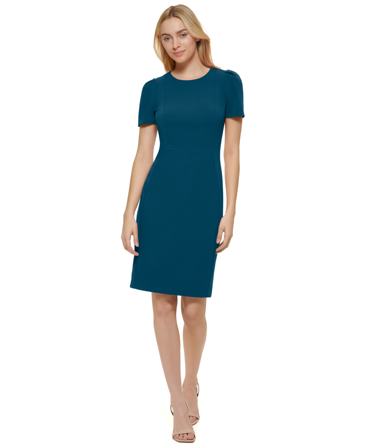 Click here for Calvin Klein Womens Short-Sleeve Scuba Sheath Dres... prices