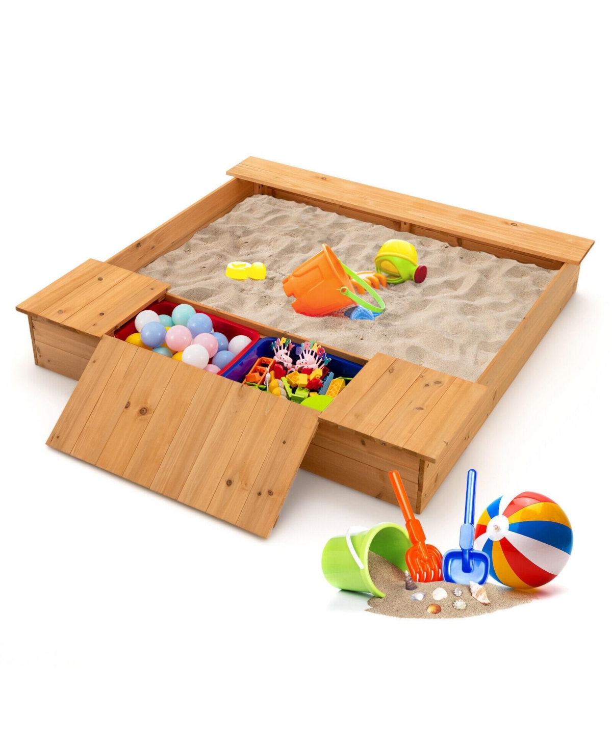 Click here for Kids Wooden Sandbox with Bench Seats and Storage B... prices