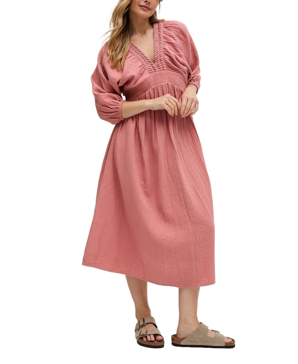 Click here for Raffya Womens Soipoi Ruched V-Neck Midi Dress - Pi... prices