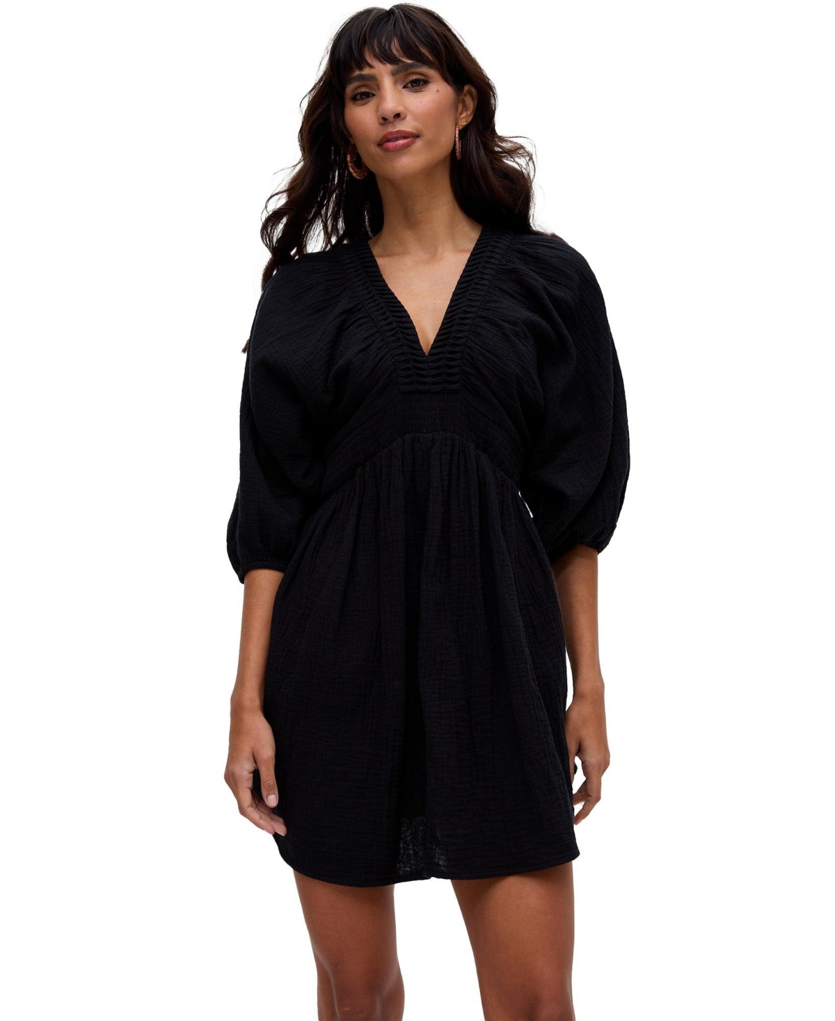 Click here for Raffya Womens Soipoi Ruched V-Neck Midi Dress - Bl... prices
