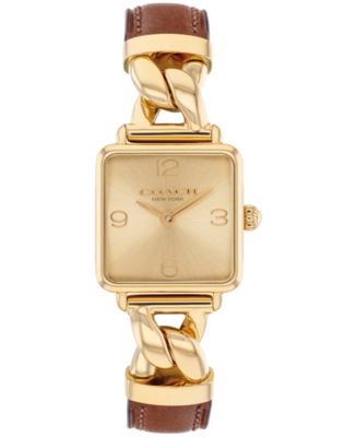 COACH Women's Cass Gold Tone Stainless Steel and Saddle Leather ...