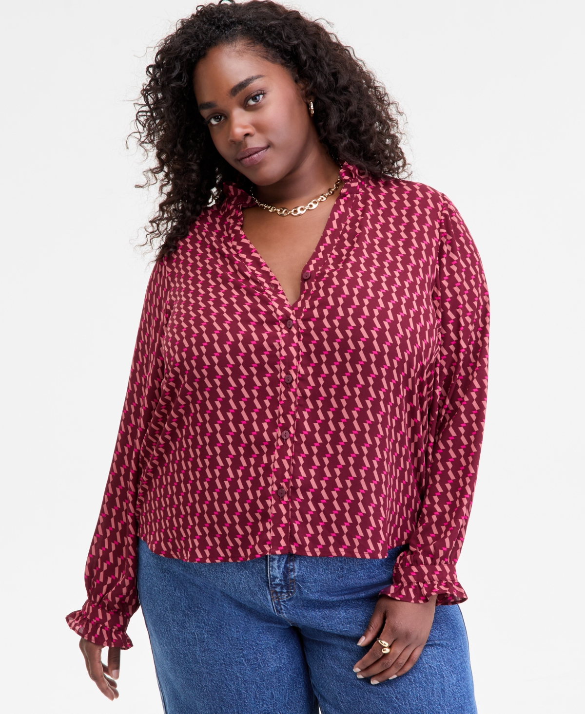 Click here for On 34th Trendy Plus Size Ruffle-Trim Split-Neck Bl... prices