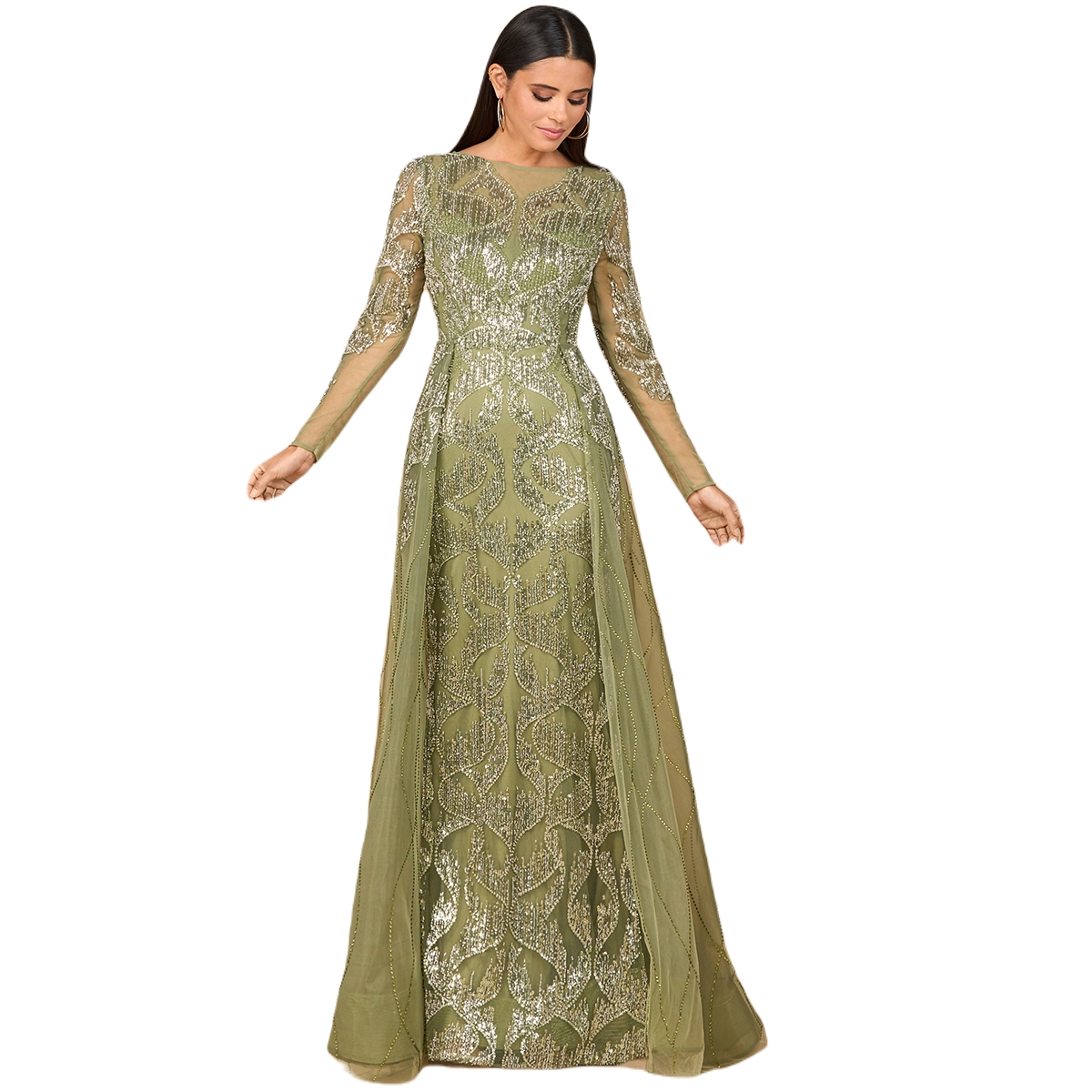 Click here for Lara Womens Long Sleeve Gown with Overskirt & High... prices
