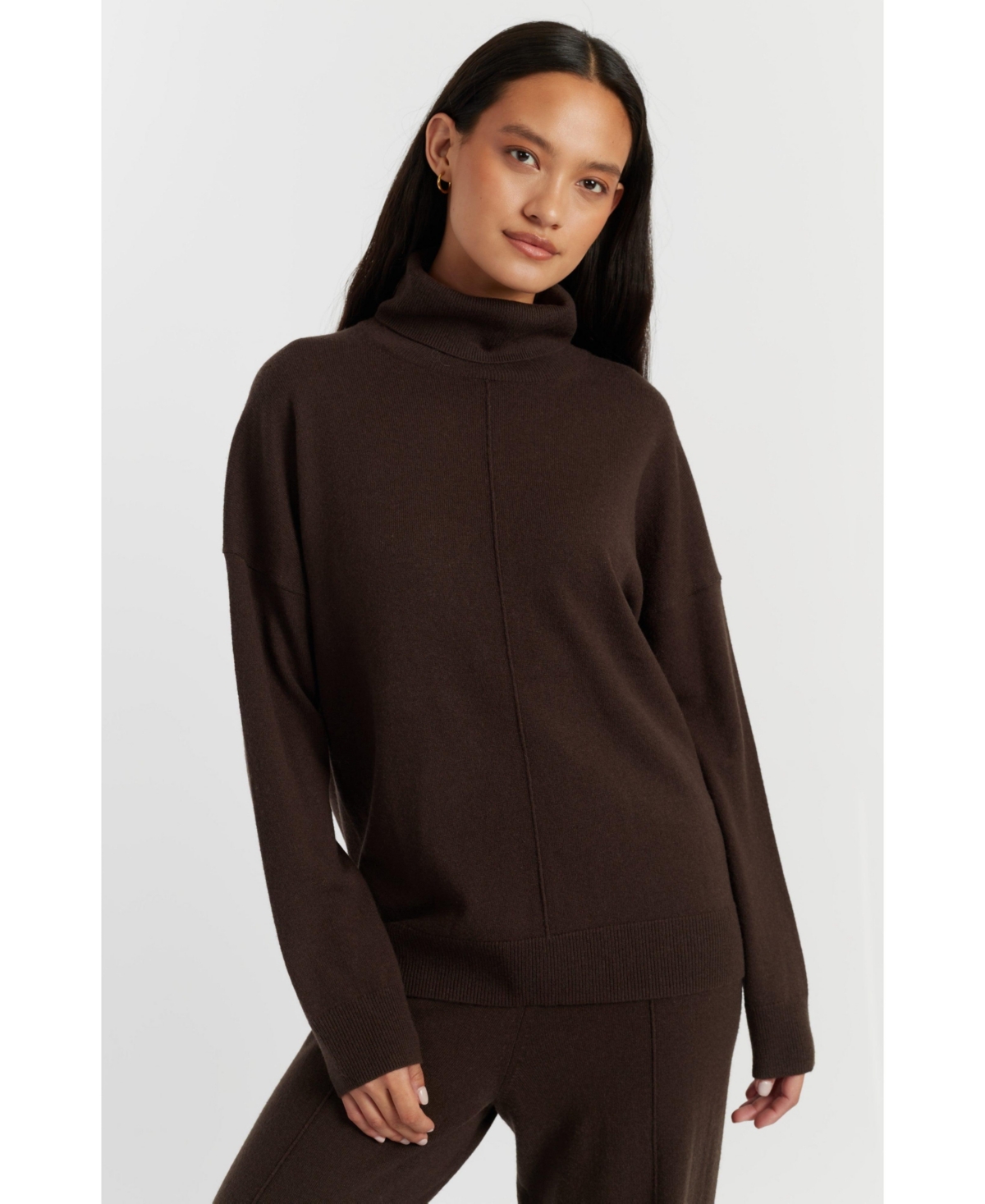 Chinti & Parker Womens Relaxed Roll Neck Wool & Cashmere Sweater - Chocolate