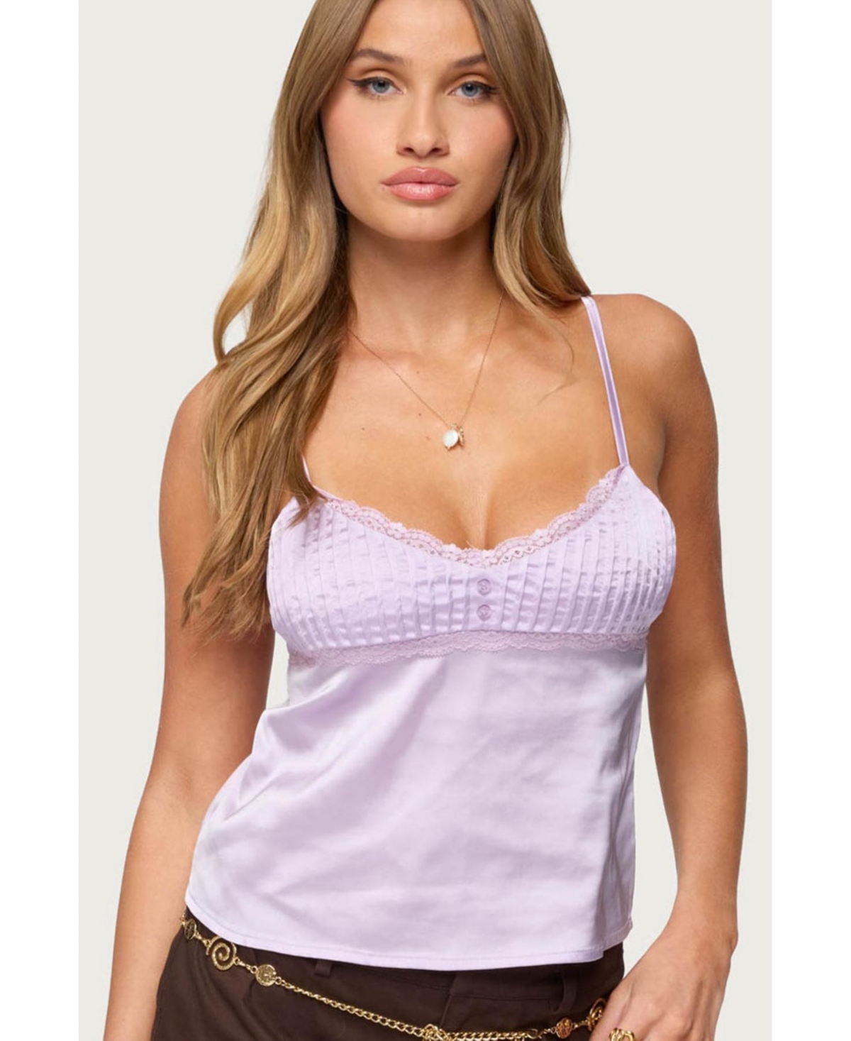 Click here for Edikted Womens Blanca Satin Lace Trim Tank Top - L... prices