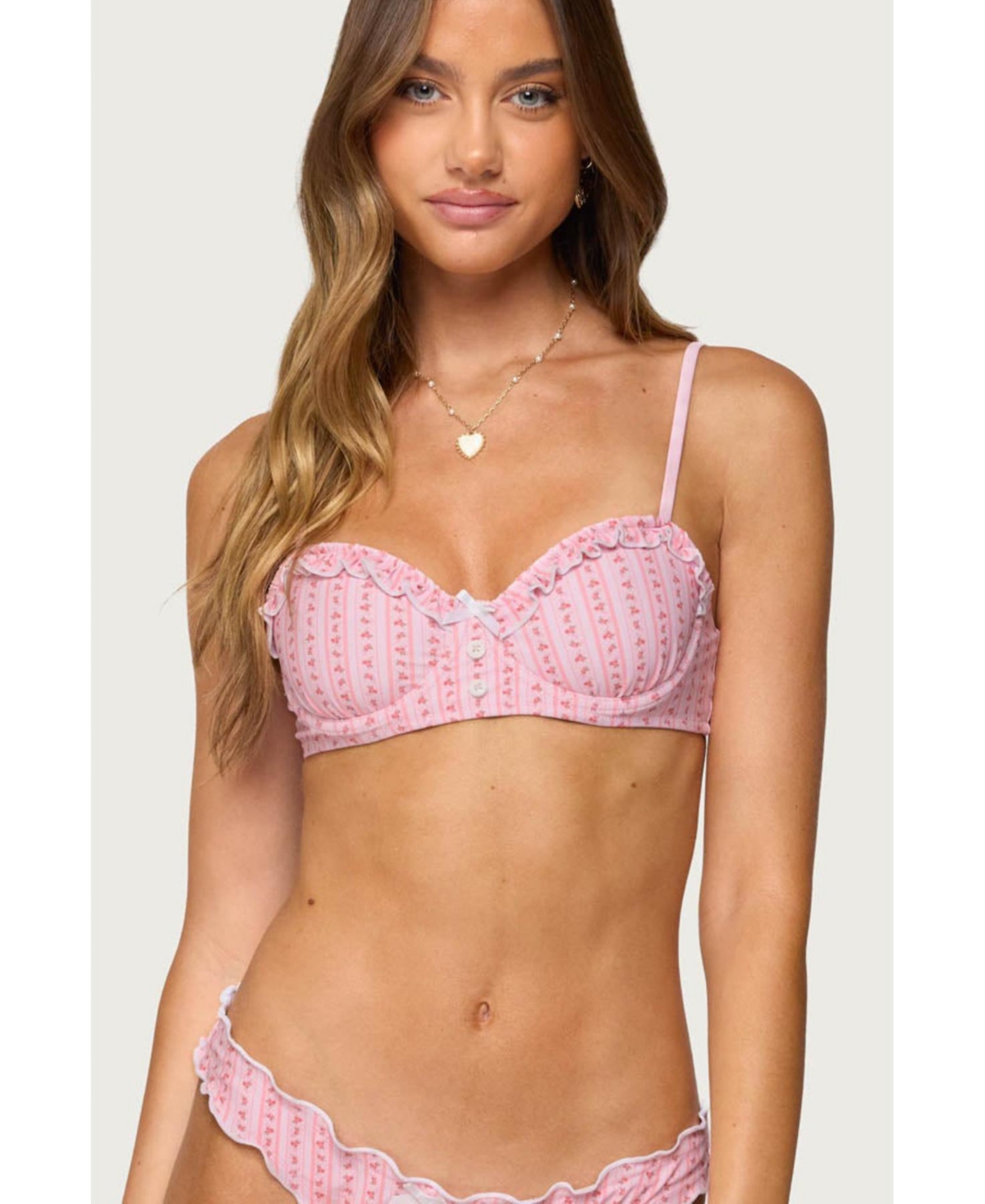 Click here for Edikted Womens Pip Striped Ruffle Cupped Bikini To... prices