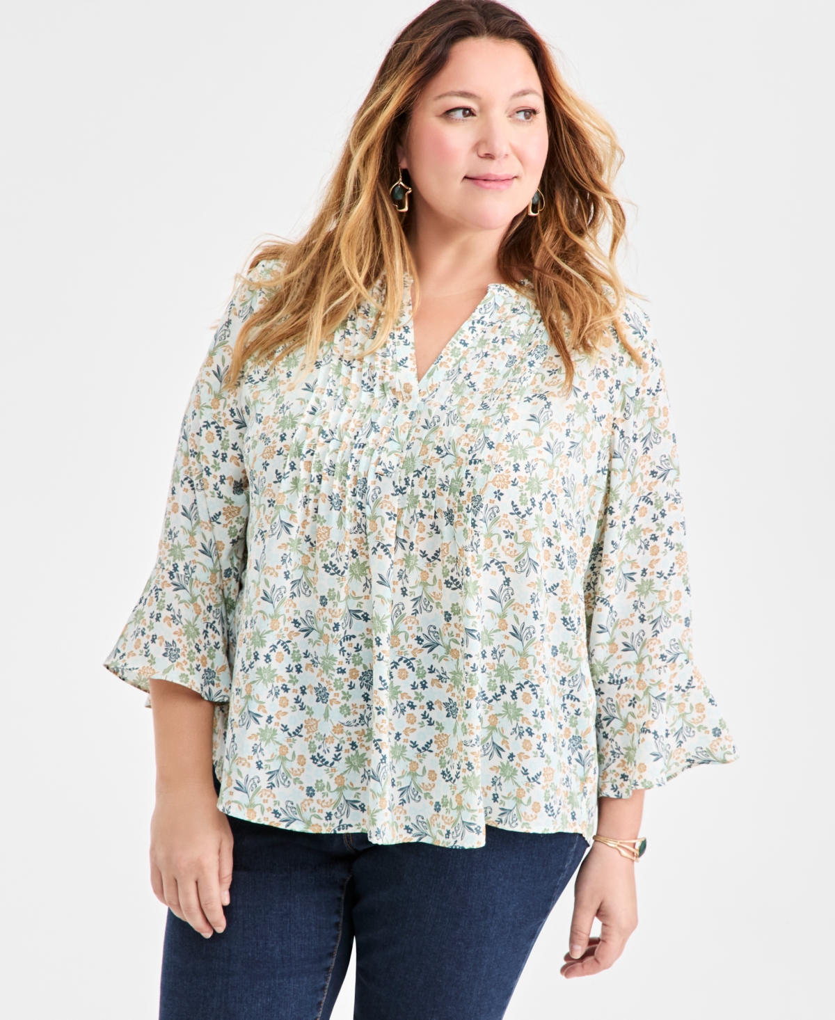 Click here for Style & Co Plus Size Pleated Ditsy-Print Top  Macy... prices