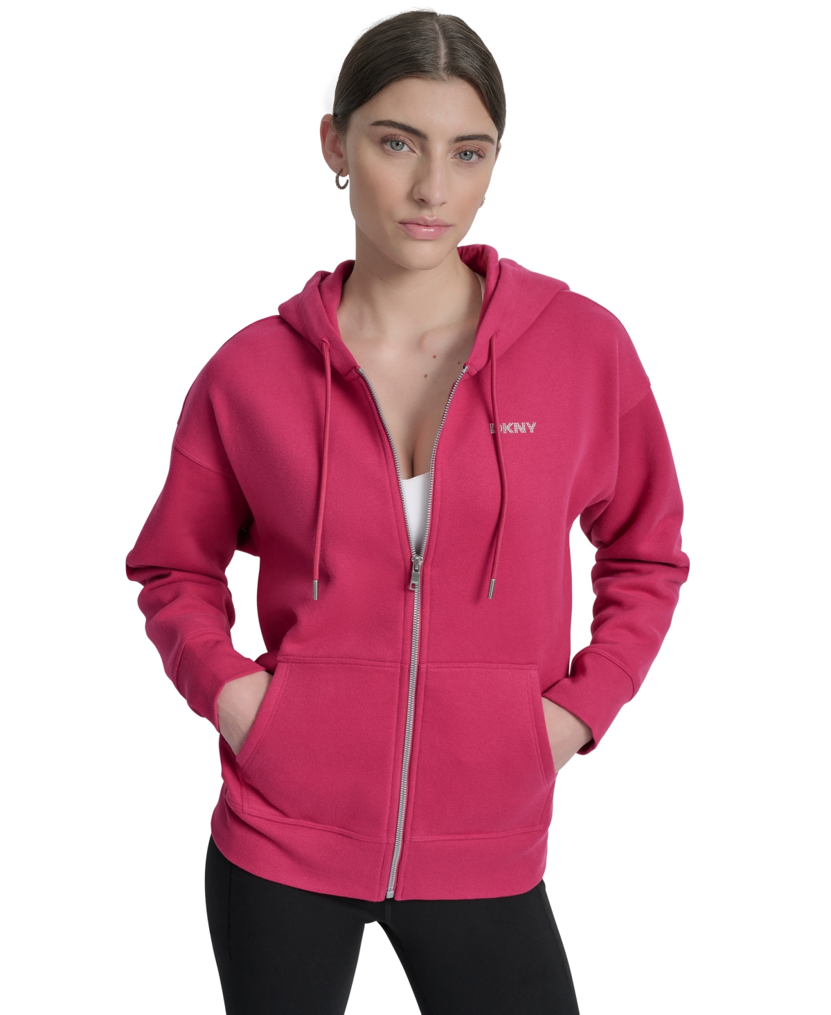 Click here for Dkny Sport Womens Studded Mini-Logo Full-Zip Fleec... prices