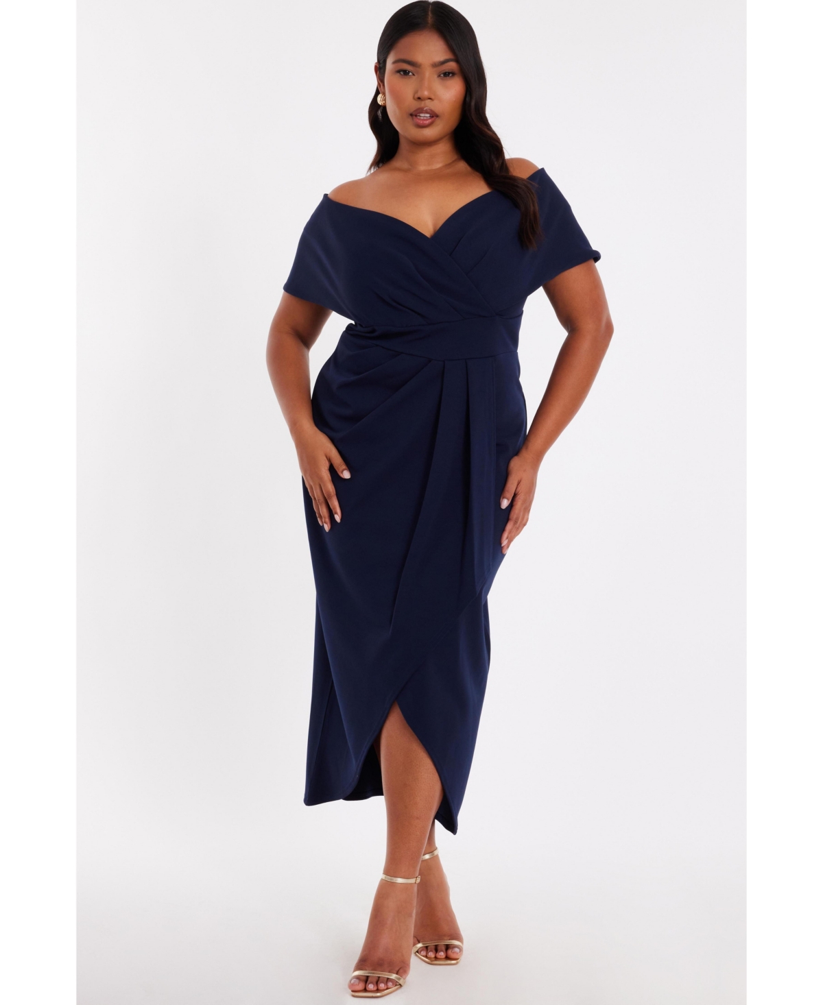 Click here for Quiz Womens Scuba Crepe Bardot Wrap Midi Dress - N... prices
