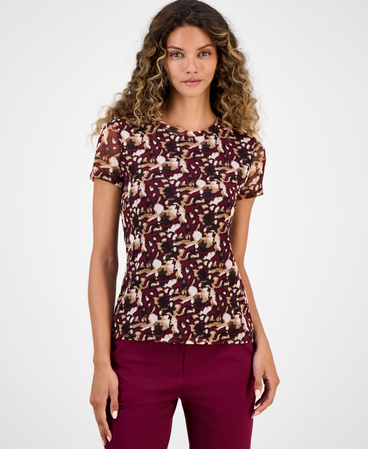 Click here for Bar Iii Womens Printed-Mesh Short-Sleeve Tee  Macy... prices