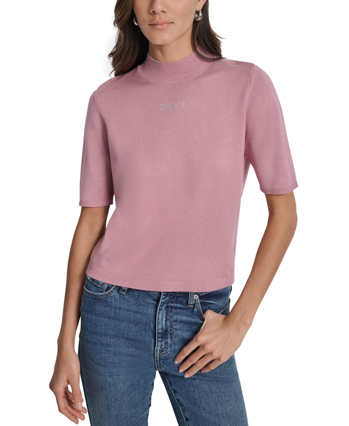 Click here for Dkny Jeans Petite Mock-Neck Embellished-Logo Sweat... prices
