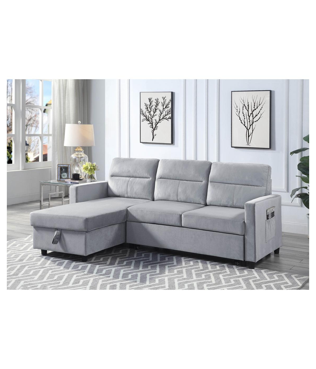 Click here for Homlux 81.5"W Light Gray Velvet Reversible Sl... prices