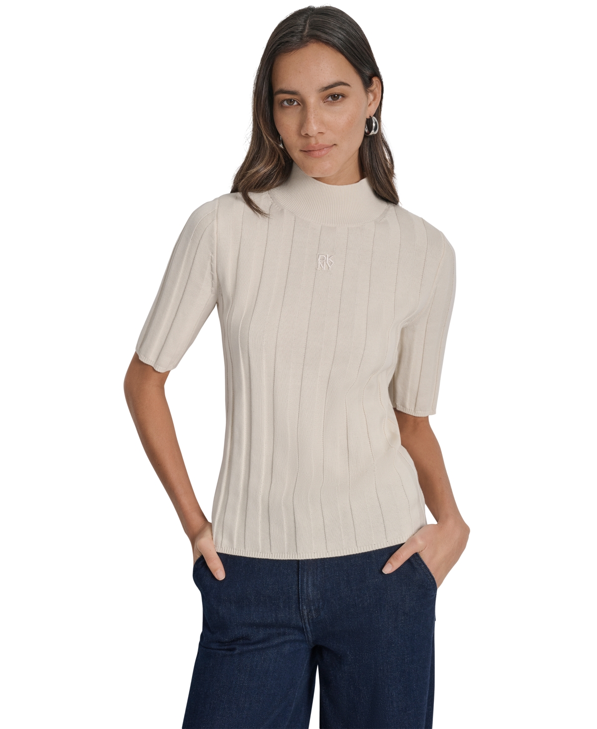 Click here for Dkny Jeans Womens Mock Neck Cotton Rib Knit Sweate... prices