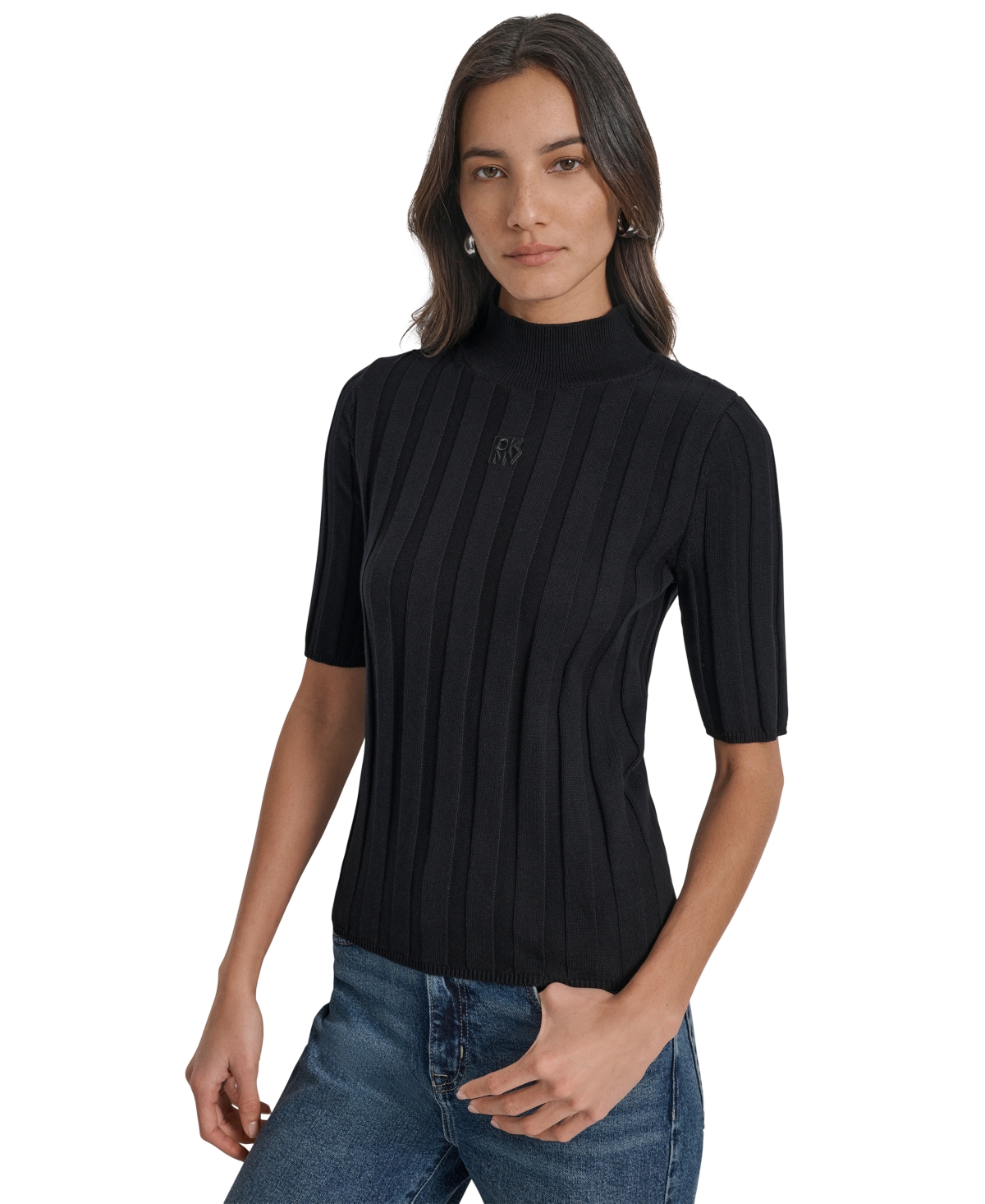 Click here for Dkny Jeans Womens Mock Neck Cotton Rib Knit Sweate... prices