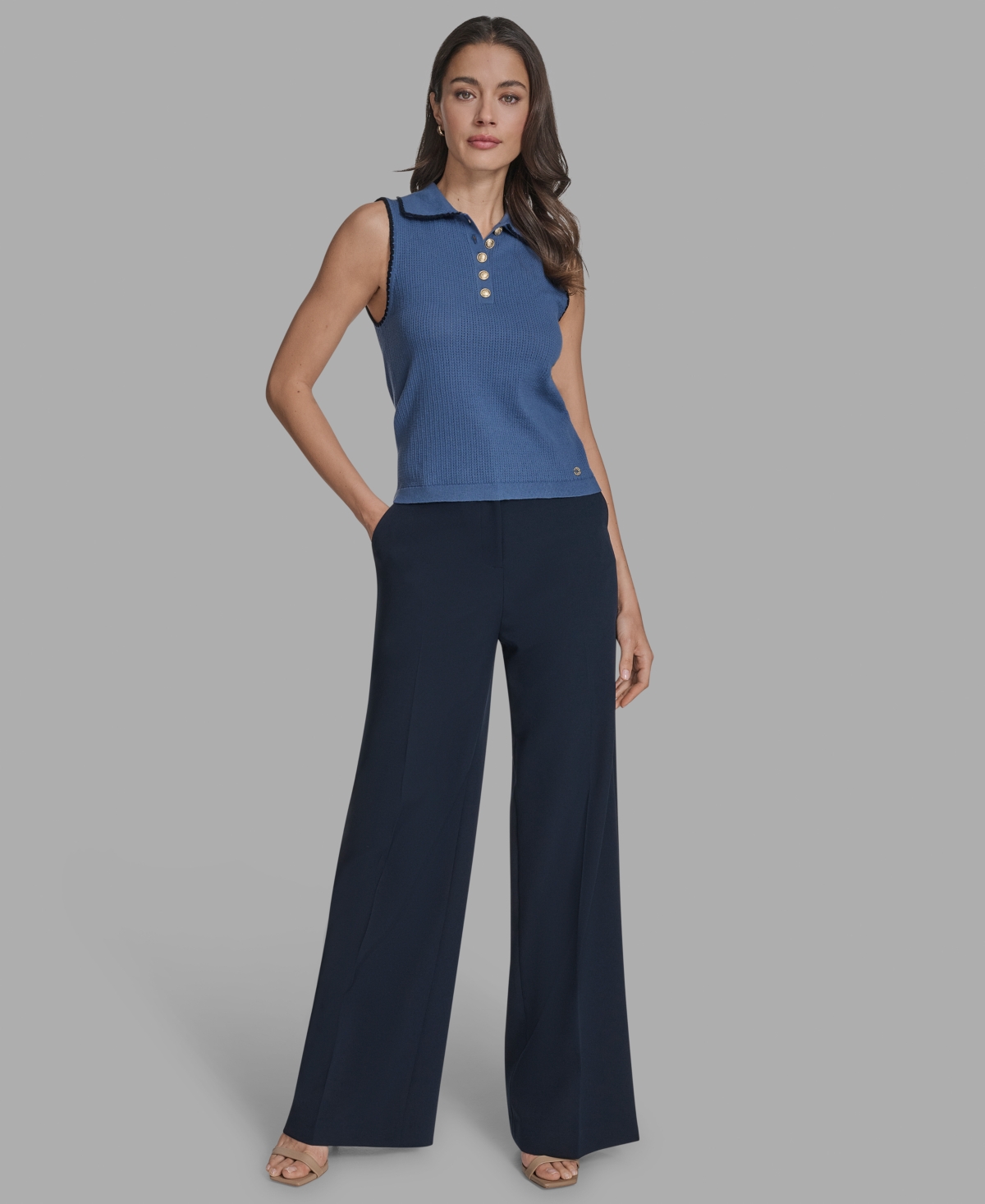 Click here for Bcbg Womens Cotton Tipped Collared Sleeveless Knit... prices