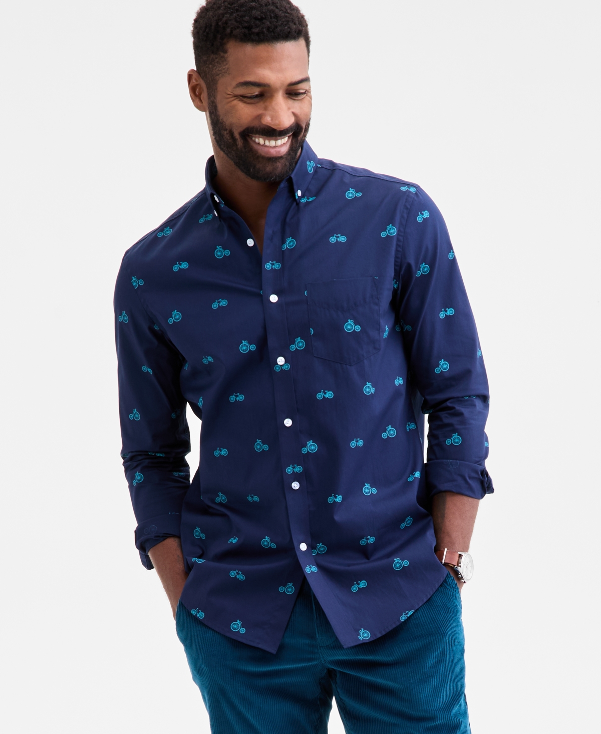 Click here for Club Room Long Sleeve Bicycle Print Button-Down Sh... prices