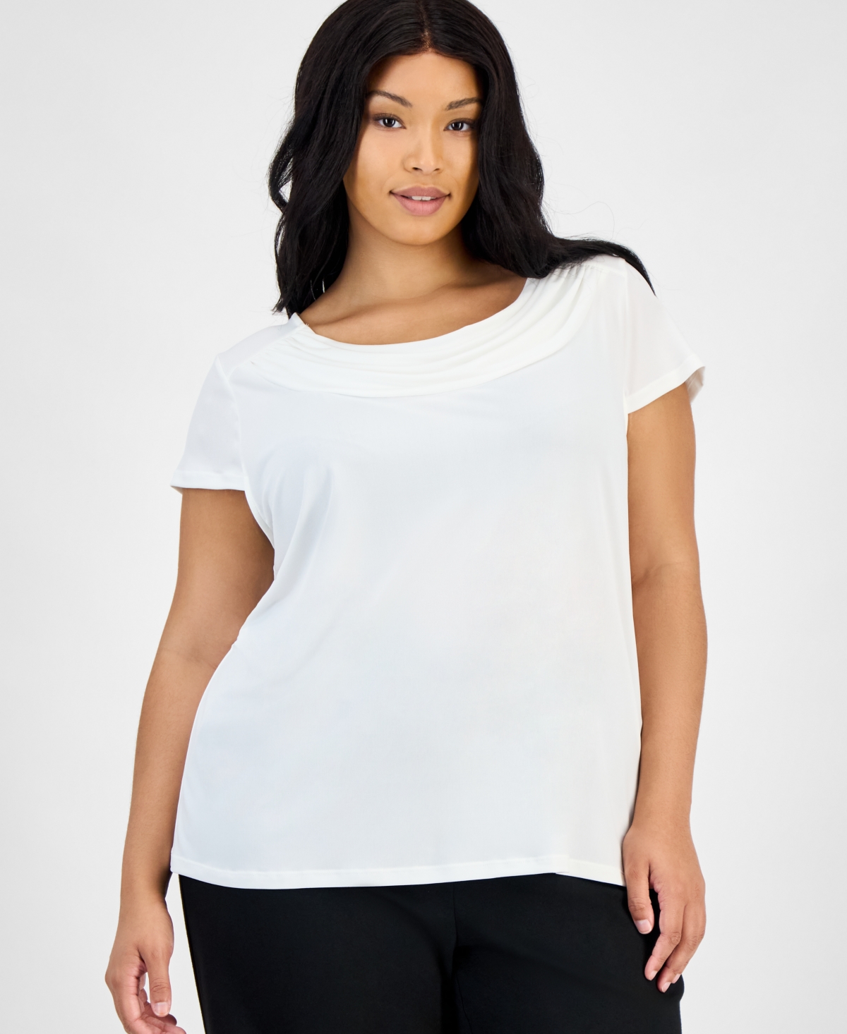 Click here for Kasper Plus Size Stretch Knit Short-Sleeve Cowl-Ne... prices