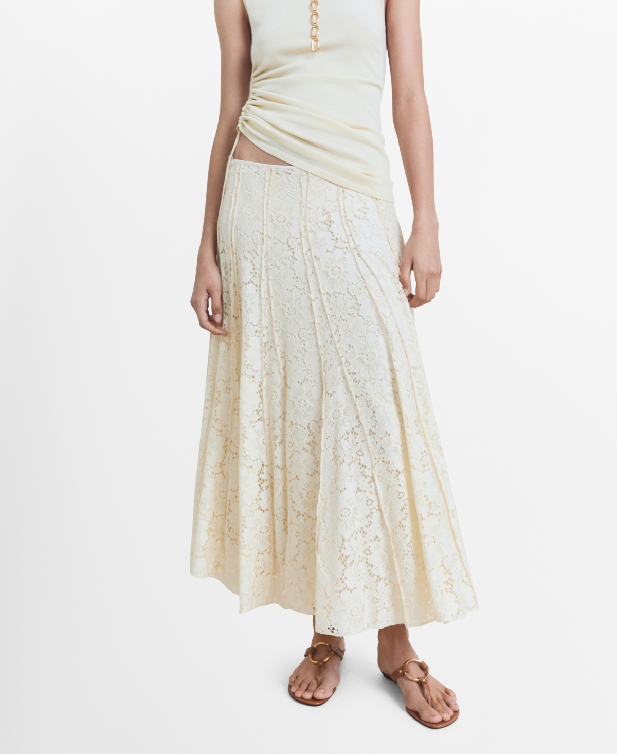 Click here for Mango Womens Long Lace Skirt - Ecru prices