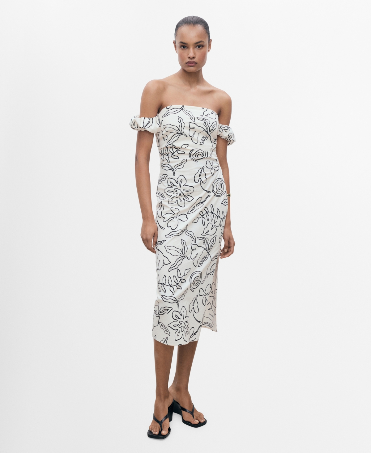 Click here for Mango Womens Strapless Floral Dress - Off White prices