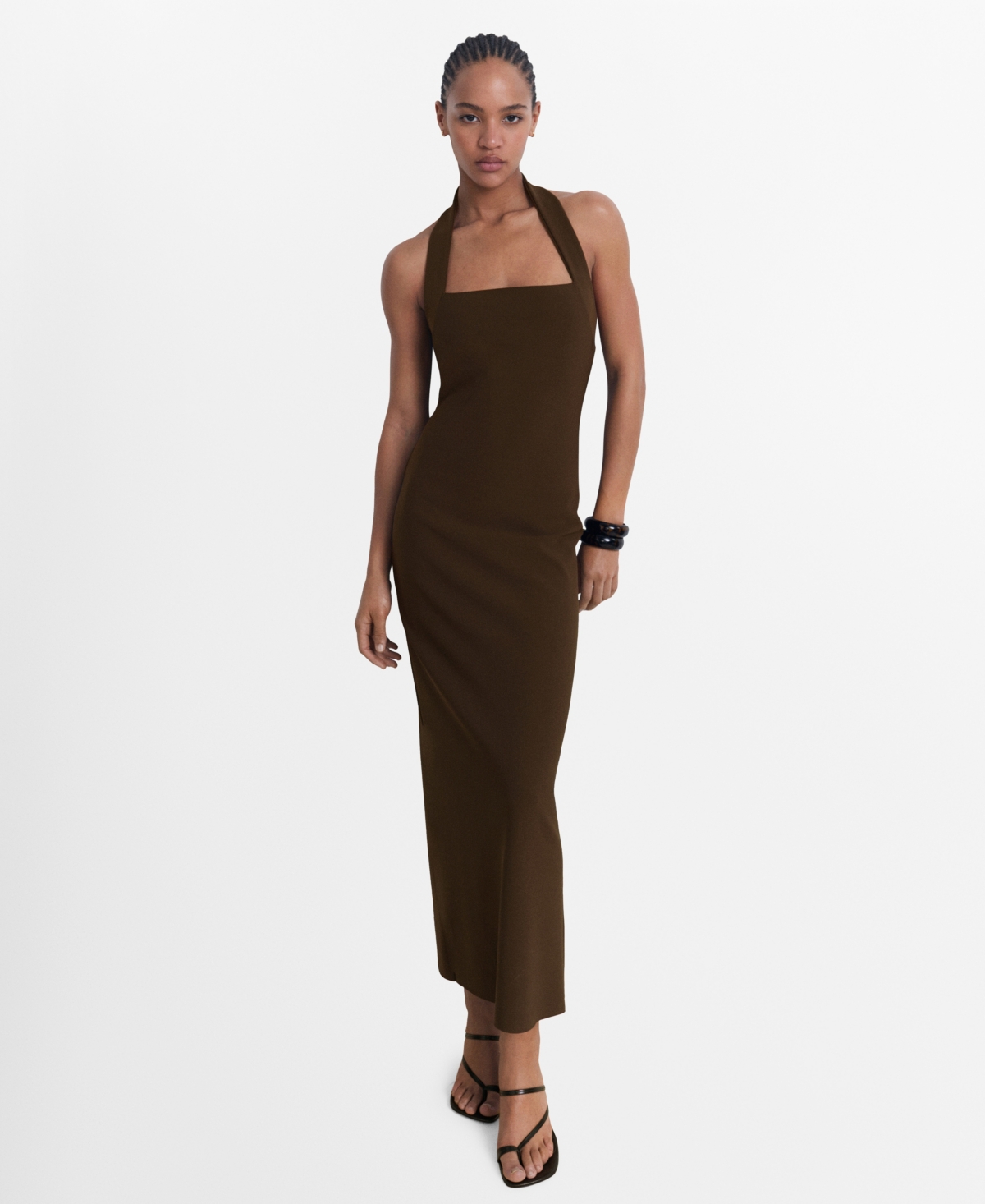 Click here for Mango Womens Long Halter-Neck Dress - Brown prices