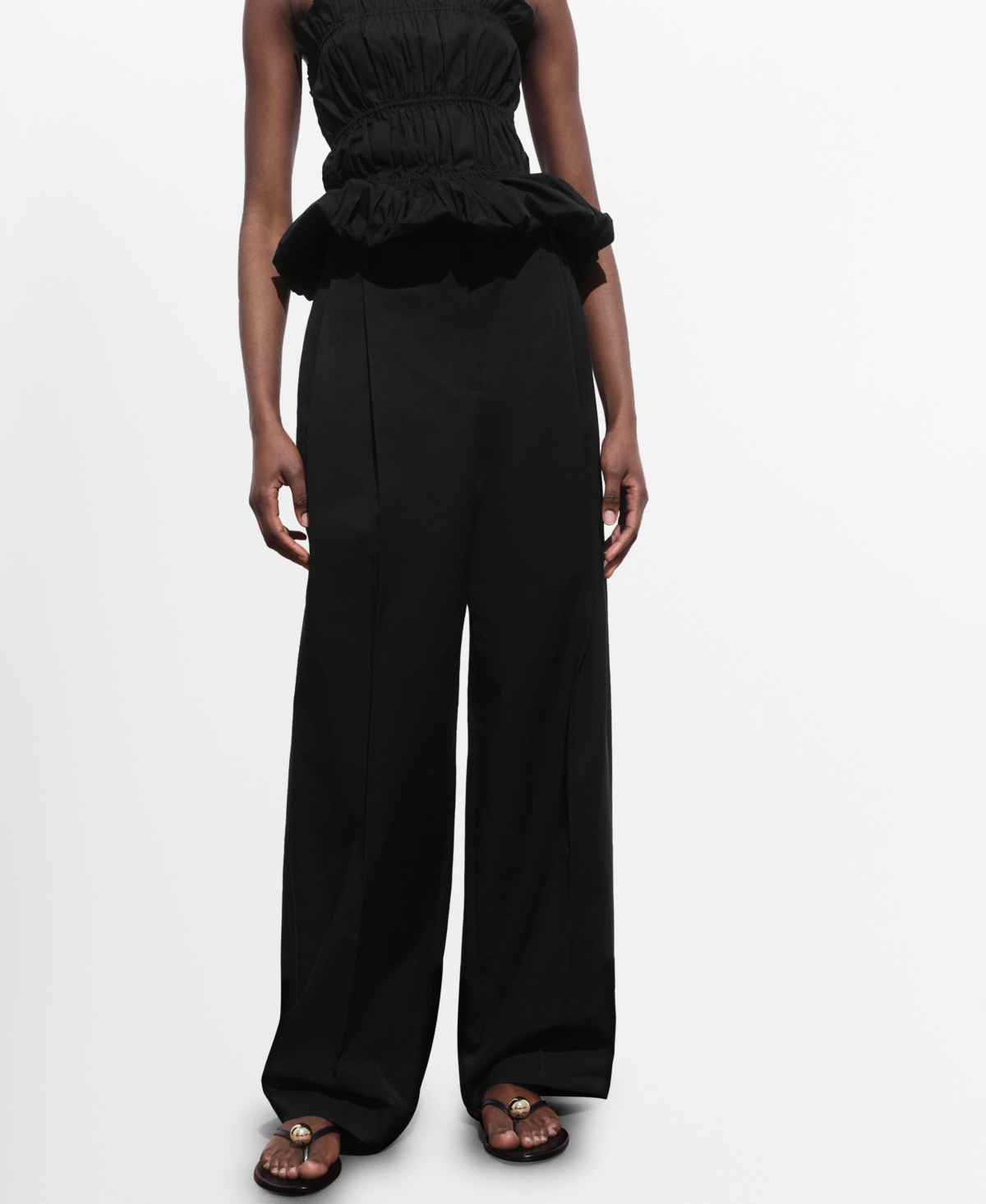 Click here for Mango Womens Straight-Fit Pleated Pants - Black prices