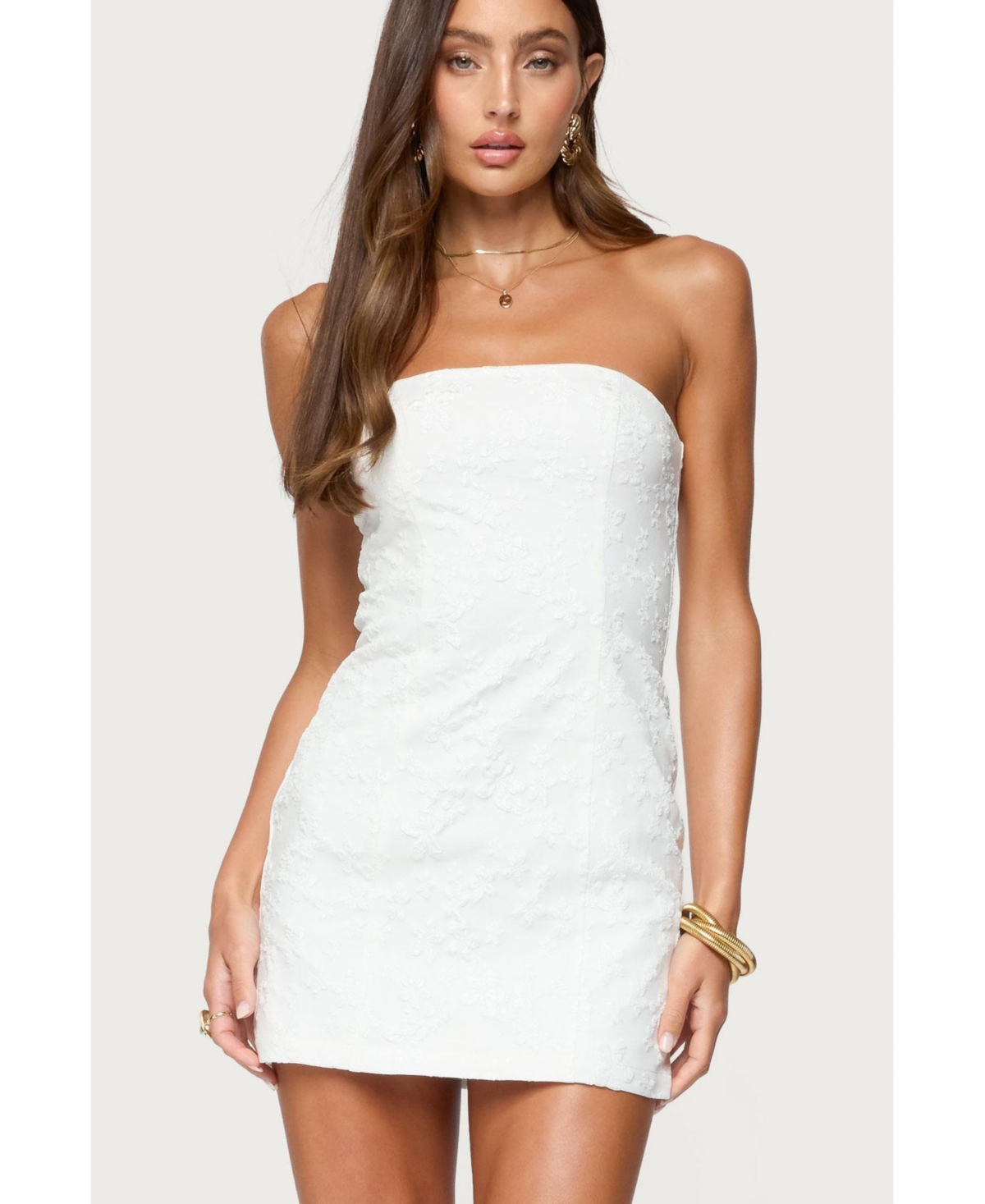 Click here for Edikted Womens Textured Flowers Strapless Mini Dre... prices
