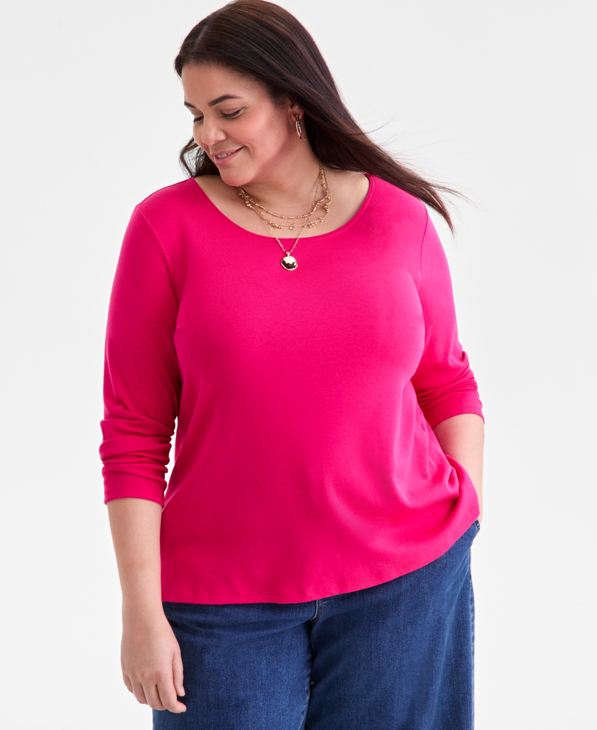 Click here for Style & Co Plus Size Scoop-Neck Long-Sleeve Top  E... prices