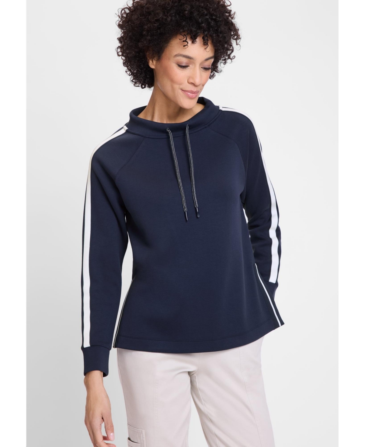 Click here for Olsen Womens Racer Stripe Jersey Knit Top - Ink bl... prices