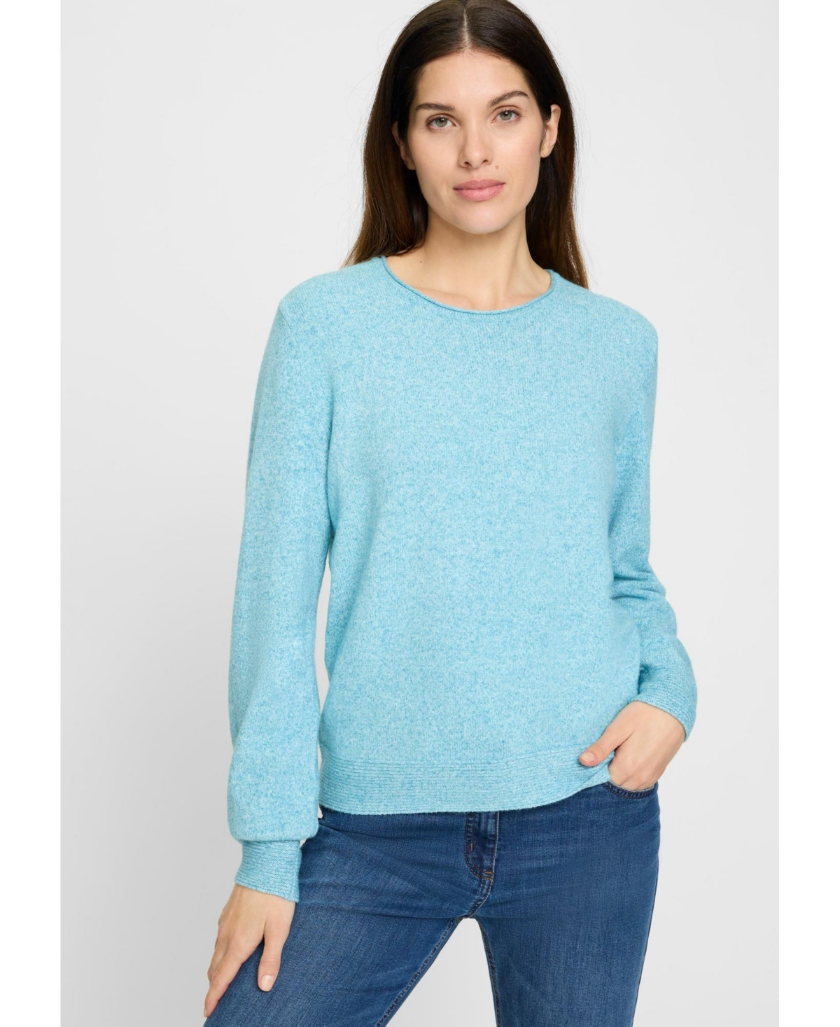 Click here for Olsen Womens Melange Knit Sweater - Light teal mel... prices