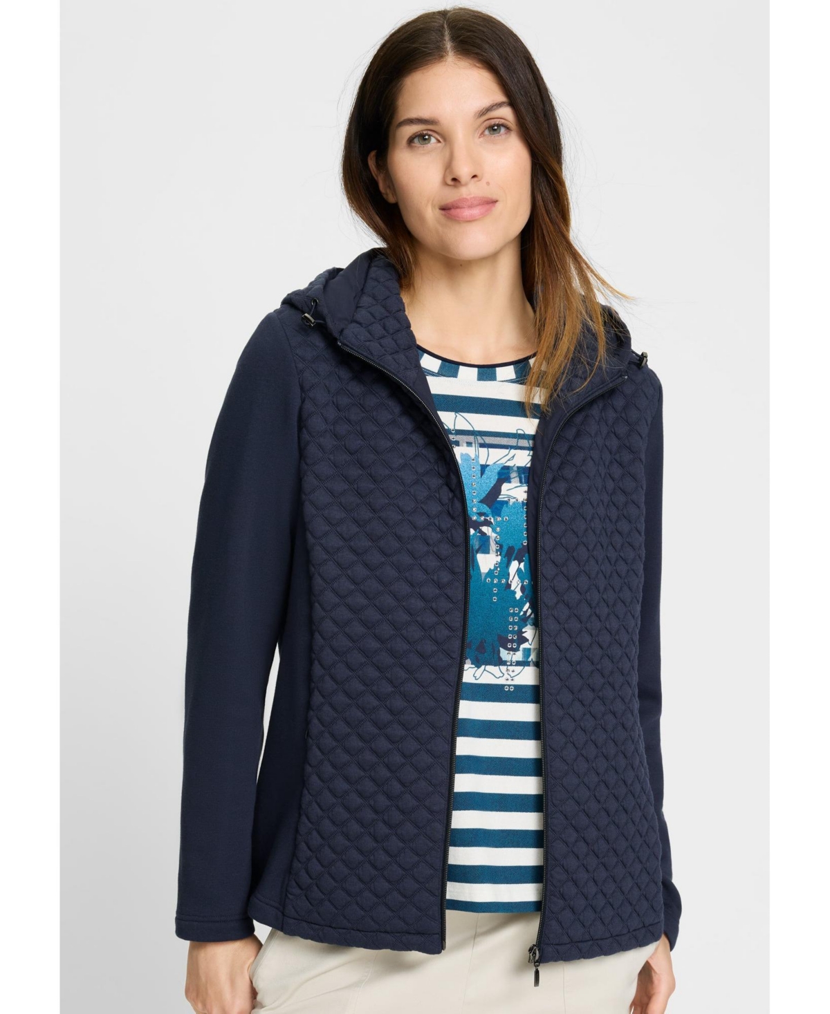 Click here for Olsen Womens Quilted Zip Front Hoodie Jacket - Ink... prices