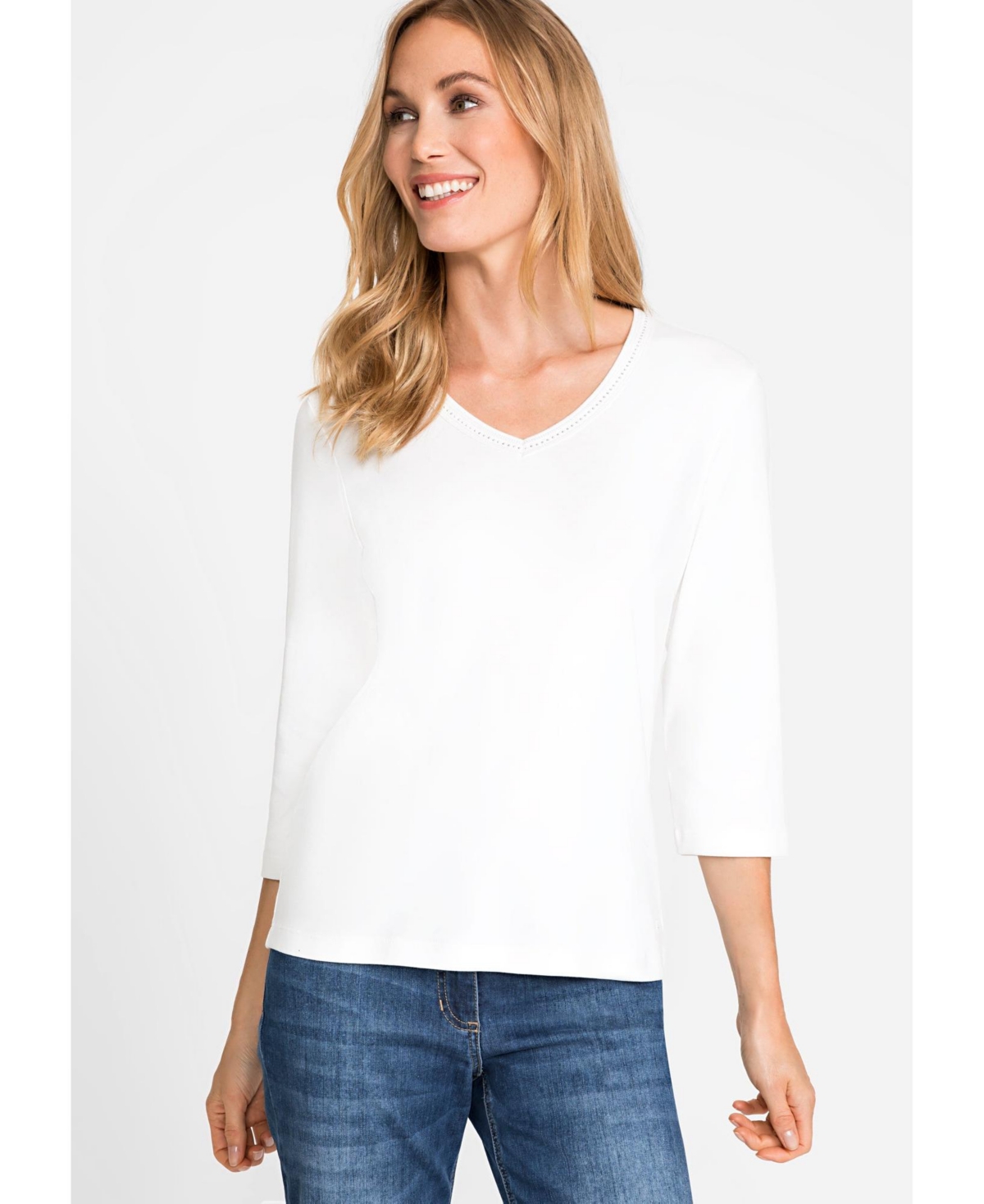Click here for Olsen Womens Embellished V-Neckline T-Shirt - Whit... prices