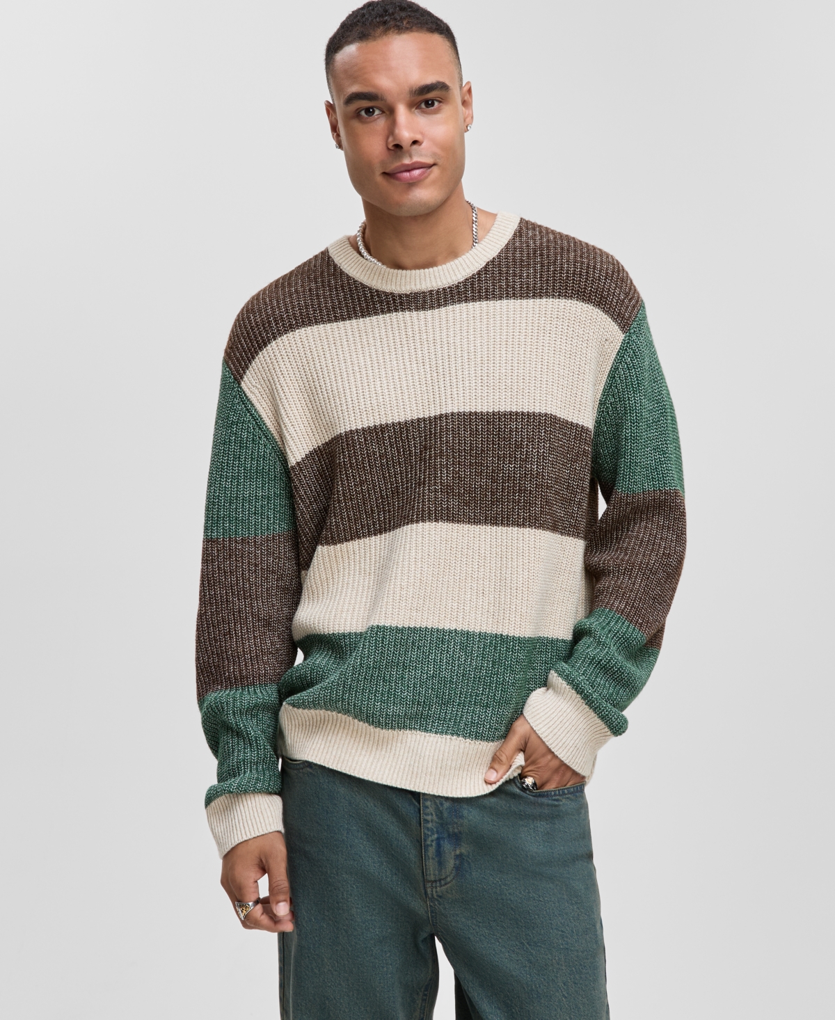 Click here for Mode of One Mens Relaxed-Fit Striped Crewneck Swea... prices