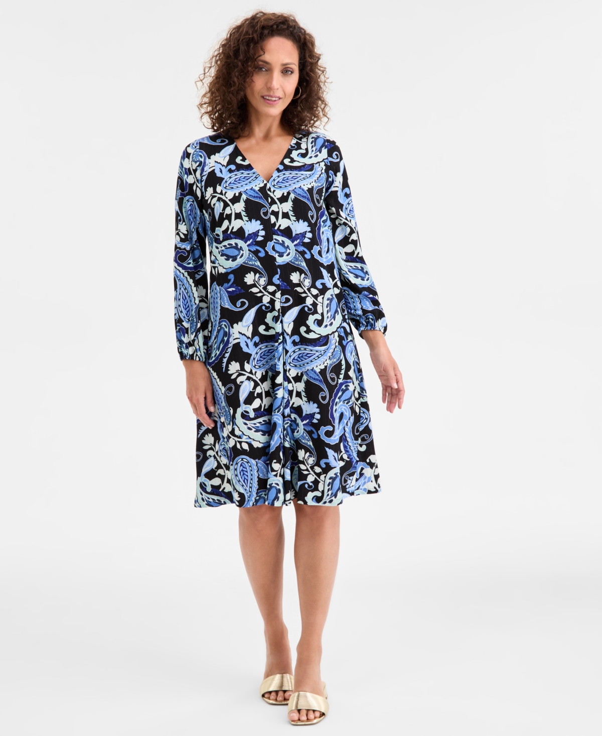 Click here for Jm Collection Womens Paisley-Print V-Neck Long-Sle... prices
