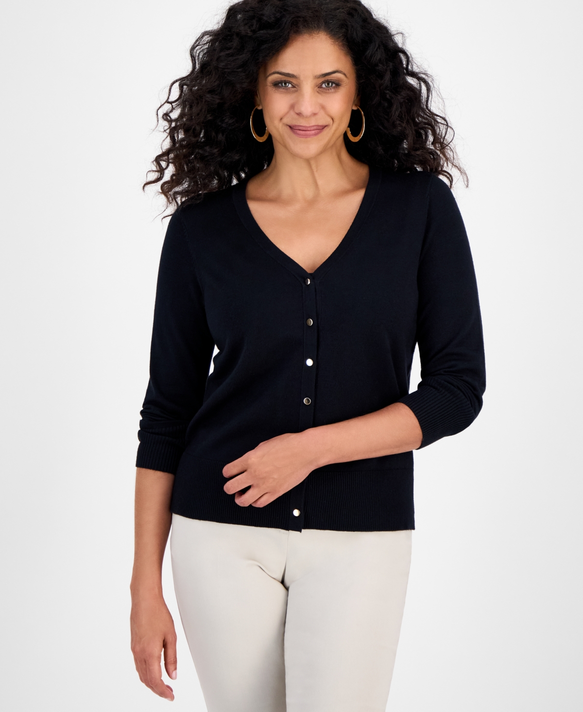 Click here for Jm Collection Womens V-Neck Button-Front Cardigan... prices