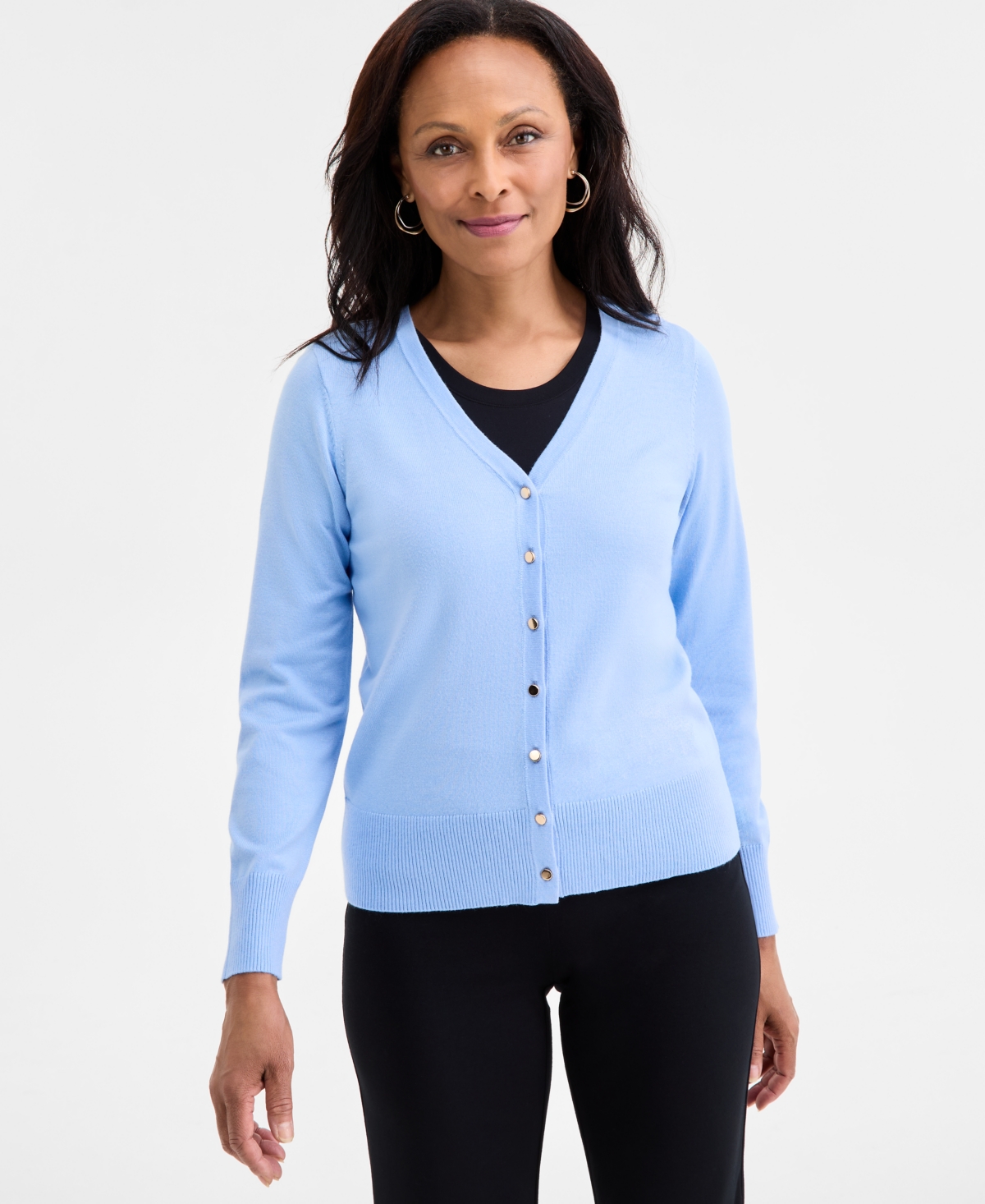 Click here for Jm Collection Womens V-Neck Button-Front Cardigan... prices