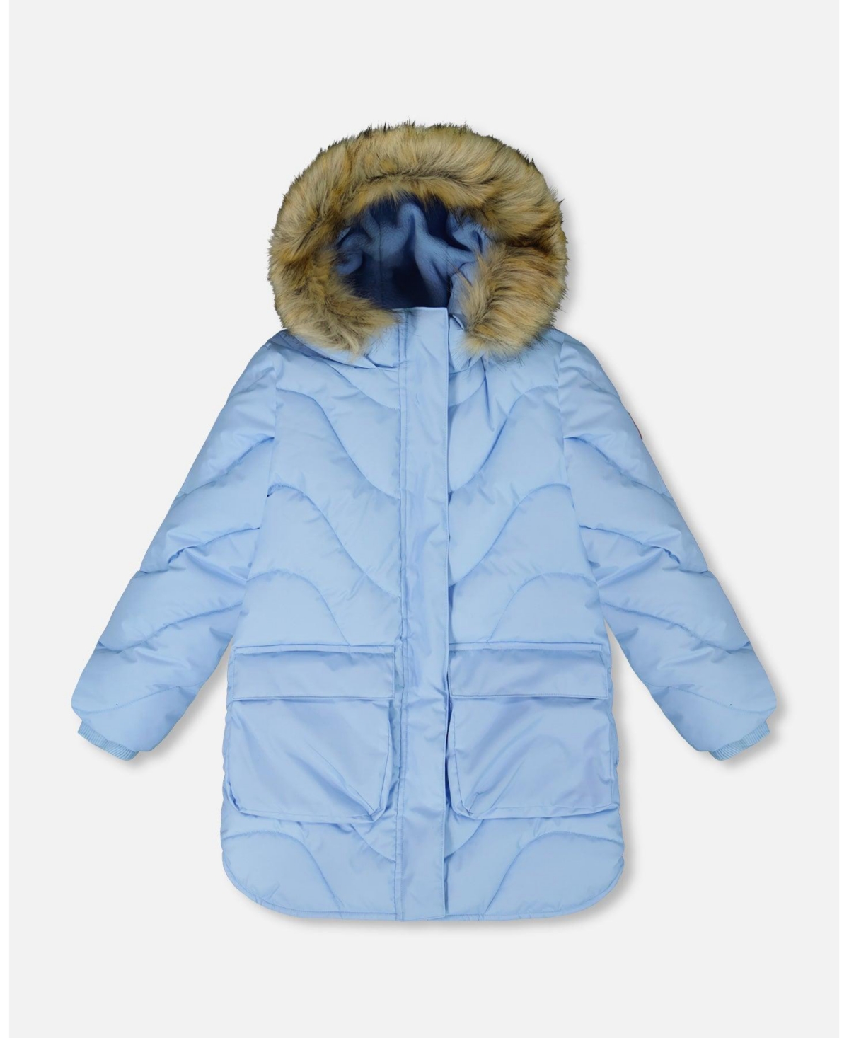 Deux par Deux Big Girls Long Wavy Quilt Puffy Winter Coat Powder Blue - Powder blue