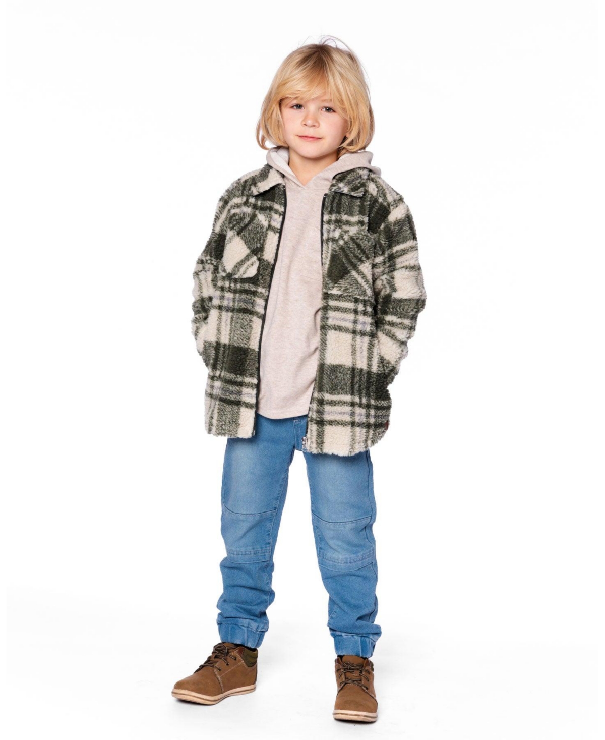 Click here for Deux par Deux Boy Sherpa Long Sleeve Zip Front Ove... prices