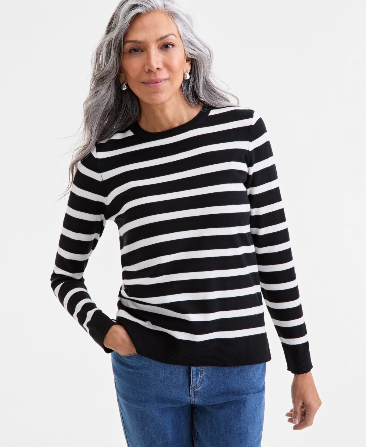 Click here for Style & Co Womens Striped Long-Sleeve Crewneck Swe... prices