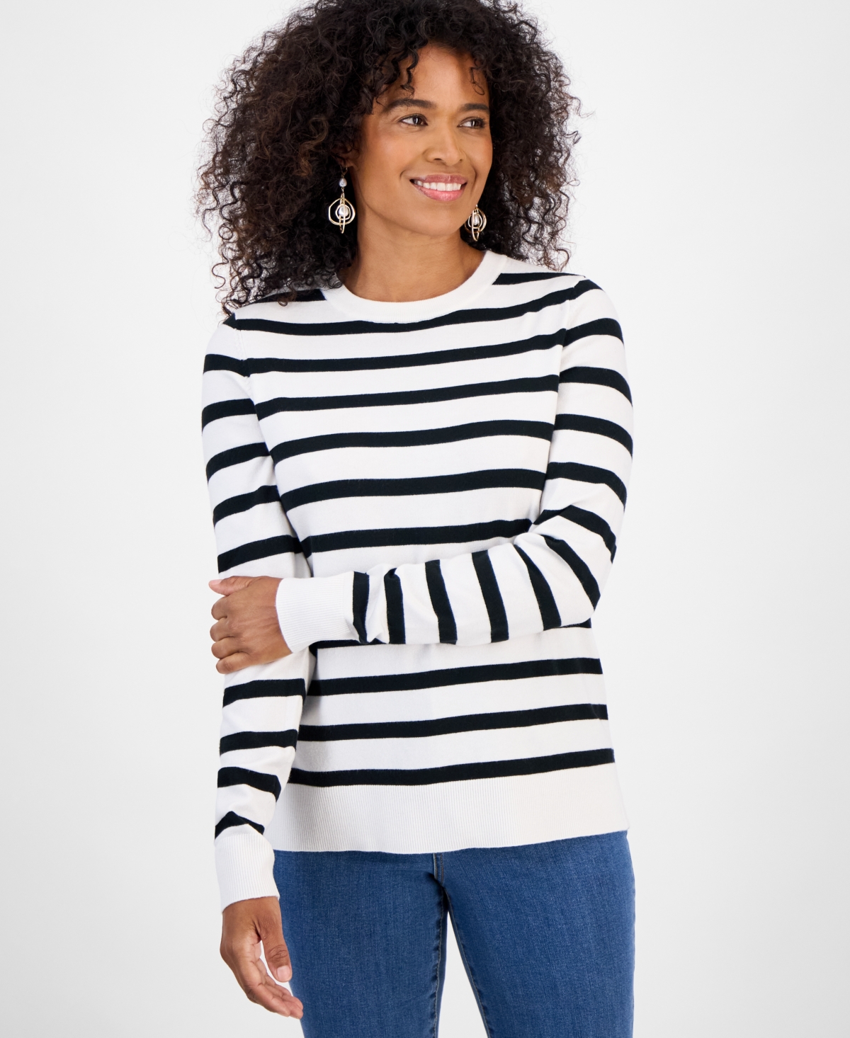 Click here for Style & Co Womens Striped Long-Sleeve Crewneck Swe... prices