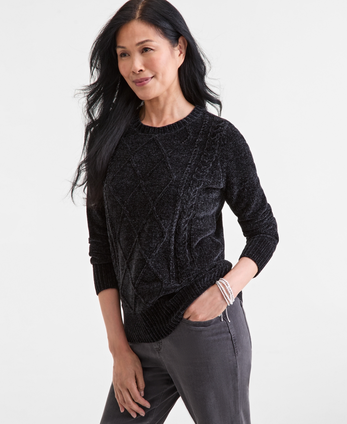 Click here for Style & Co Petite Diamond-Texture Cable-Knit Sweat... prices