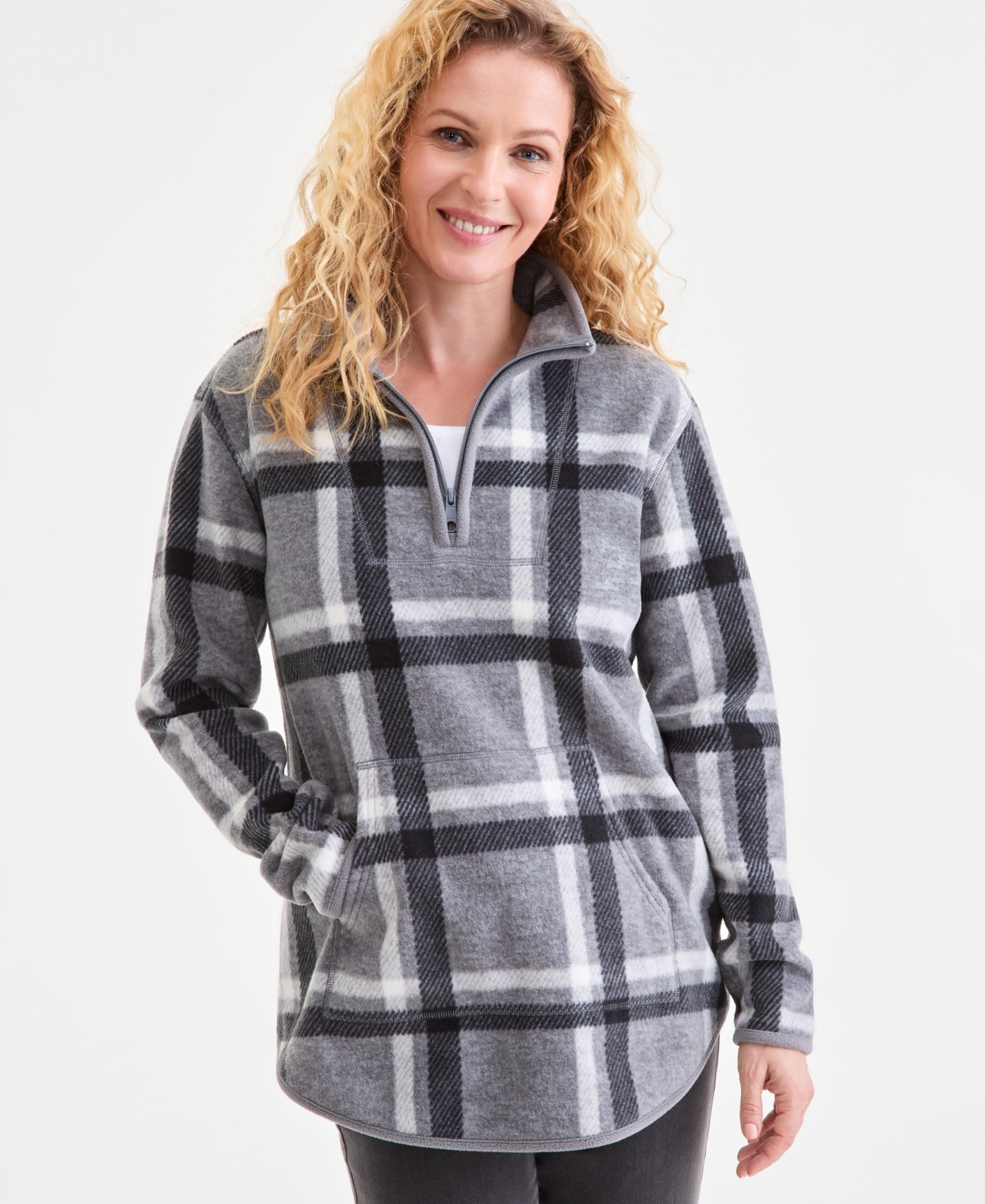 Click here for Style & Co Womens Printed Quarter-Zip Long-Sleeve... prices