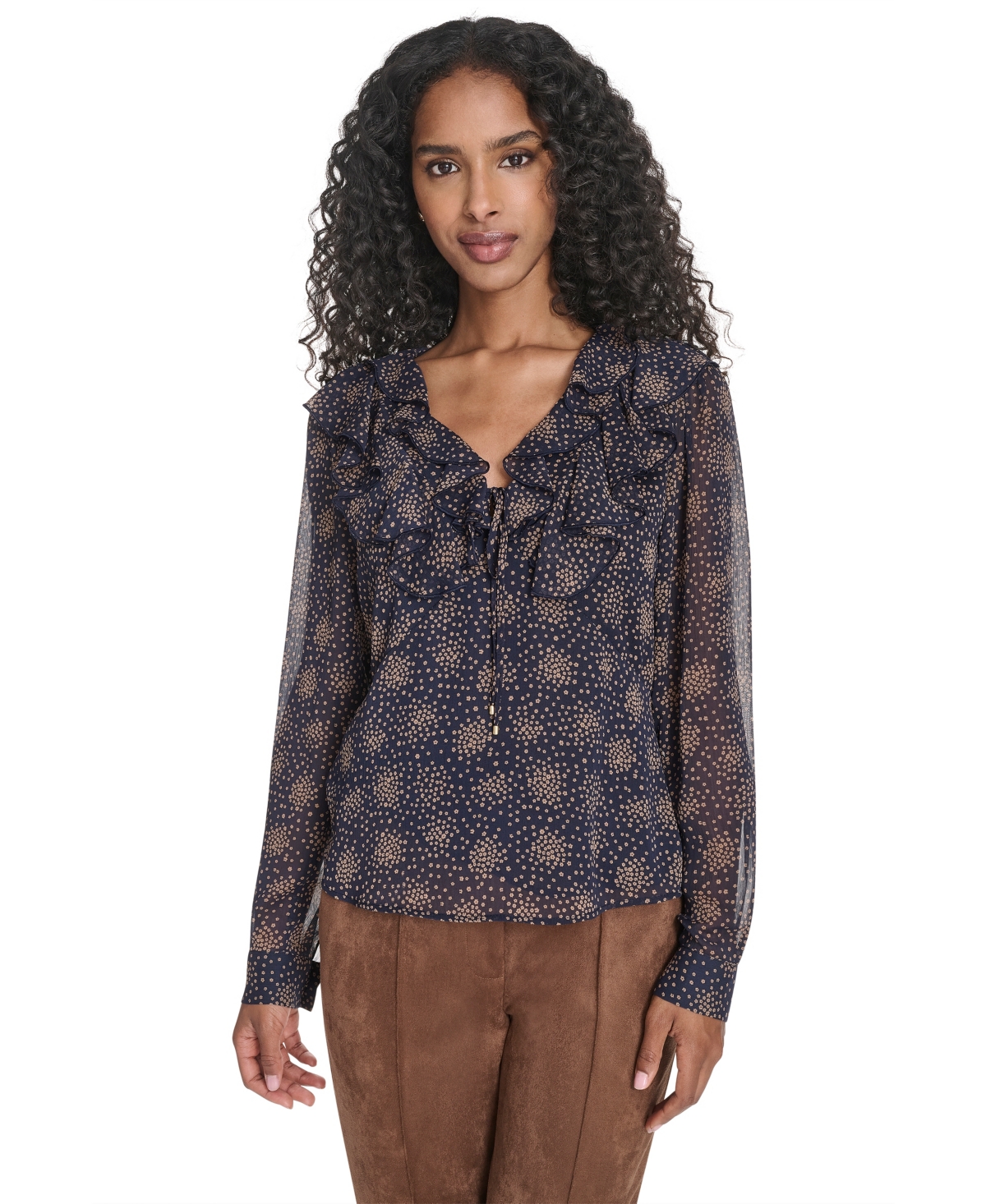 Click here for Tommy Hilfiger Womens Posy Ruffle Long Sleeve Blou... prices
