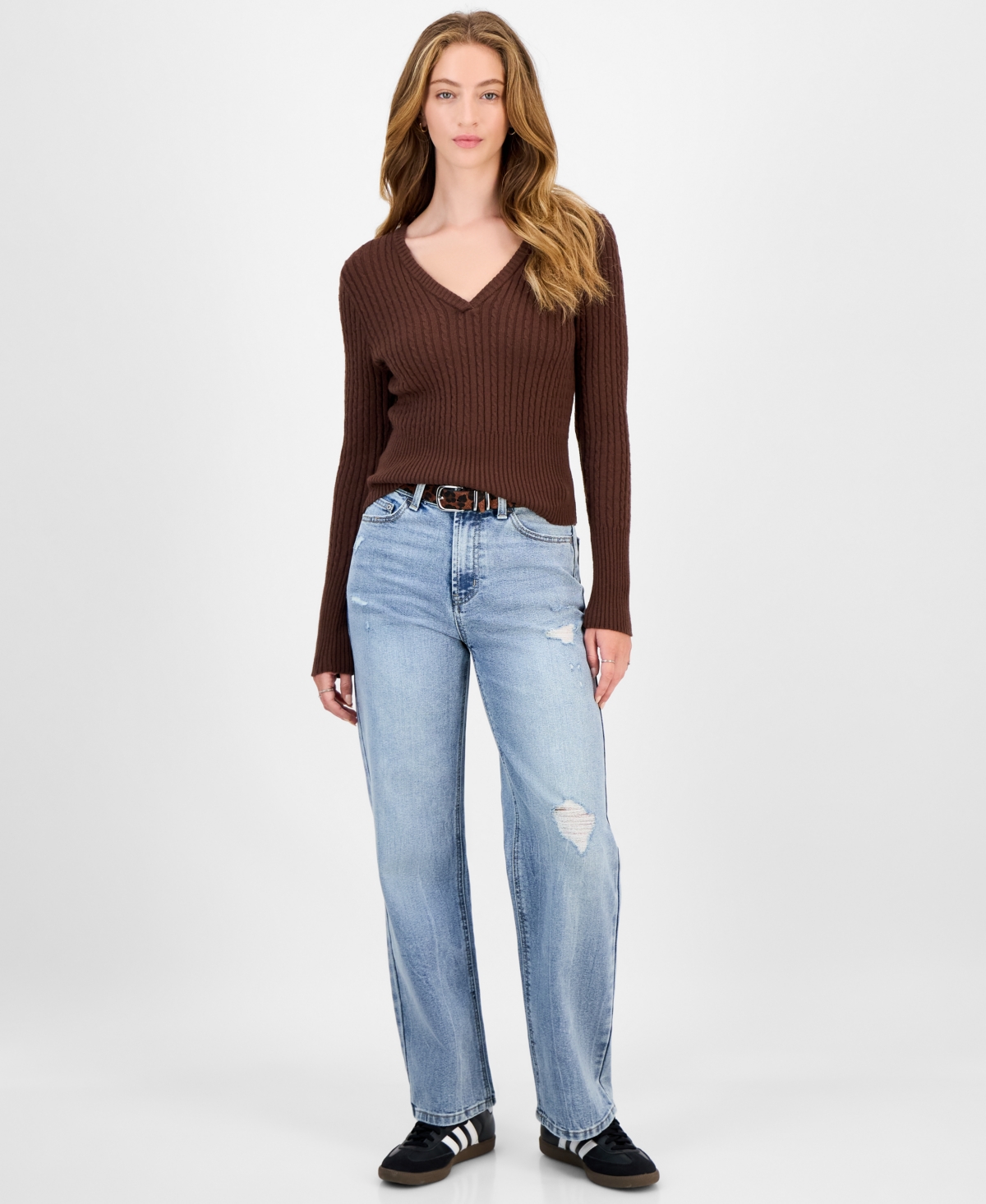 Click here for Tinseltown Juniors Belted Slim-Fit Wide-Leg Jeans... prices