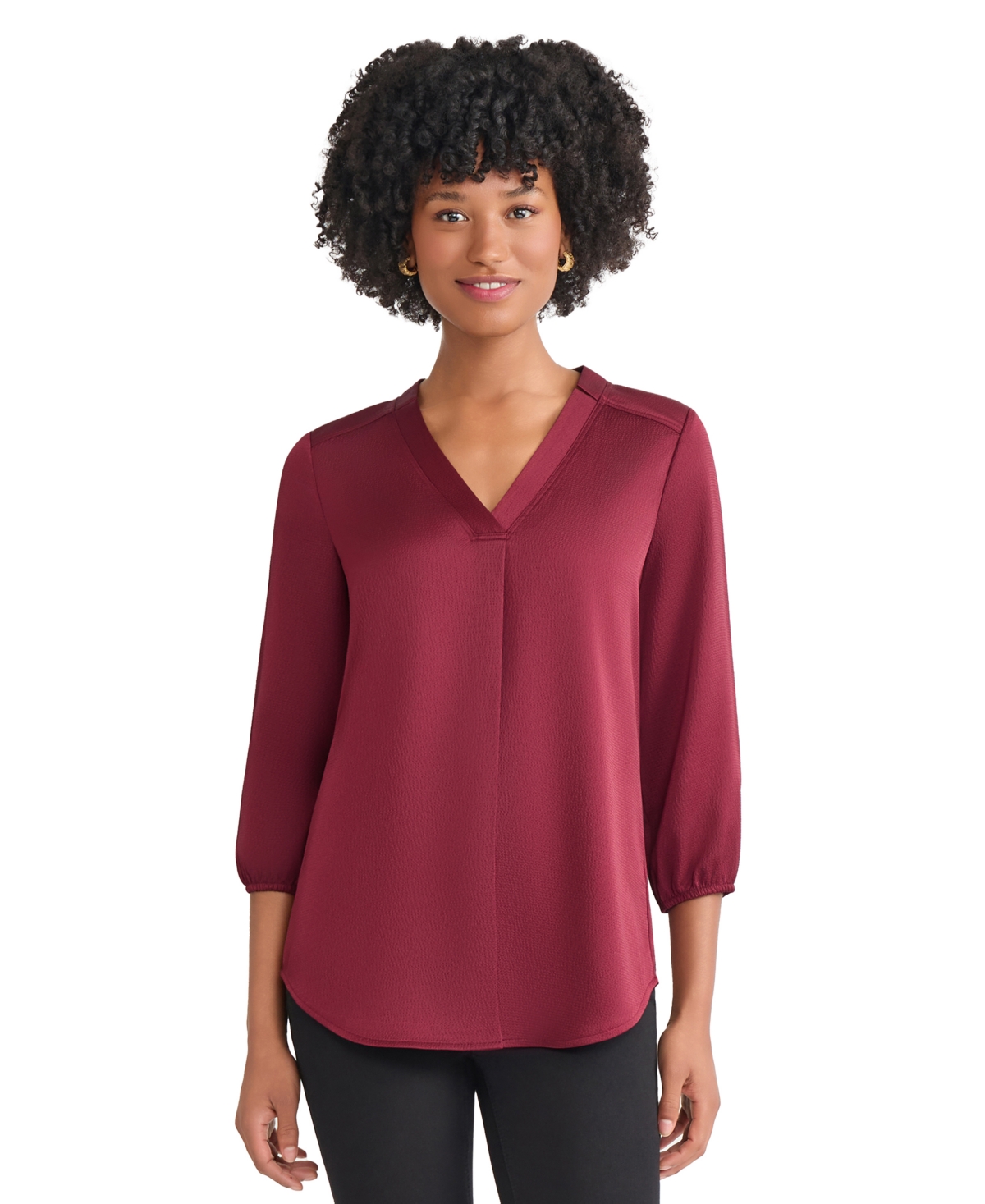 Click here for Jones New York Womens V-Neck 3/4 Sleeve Top - Wine prices