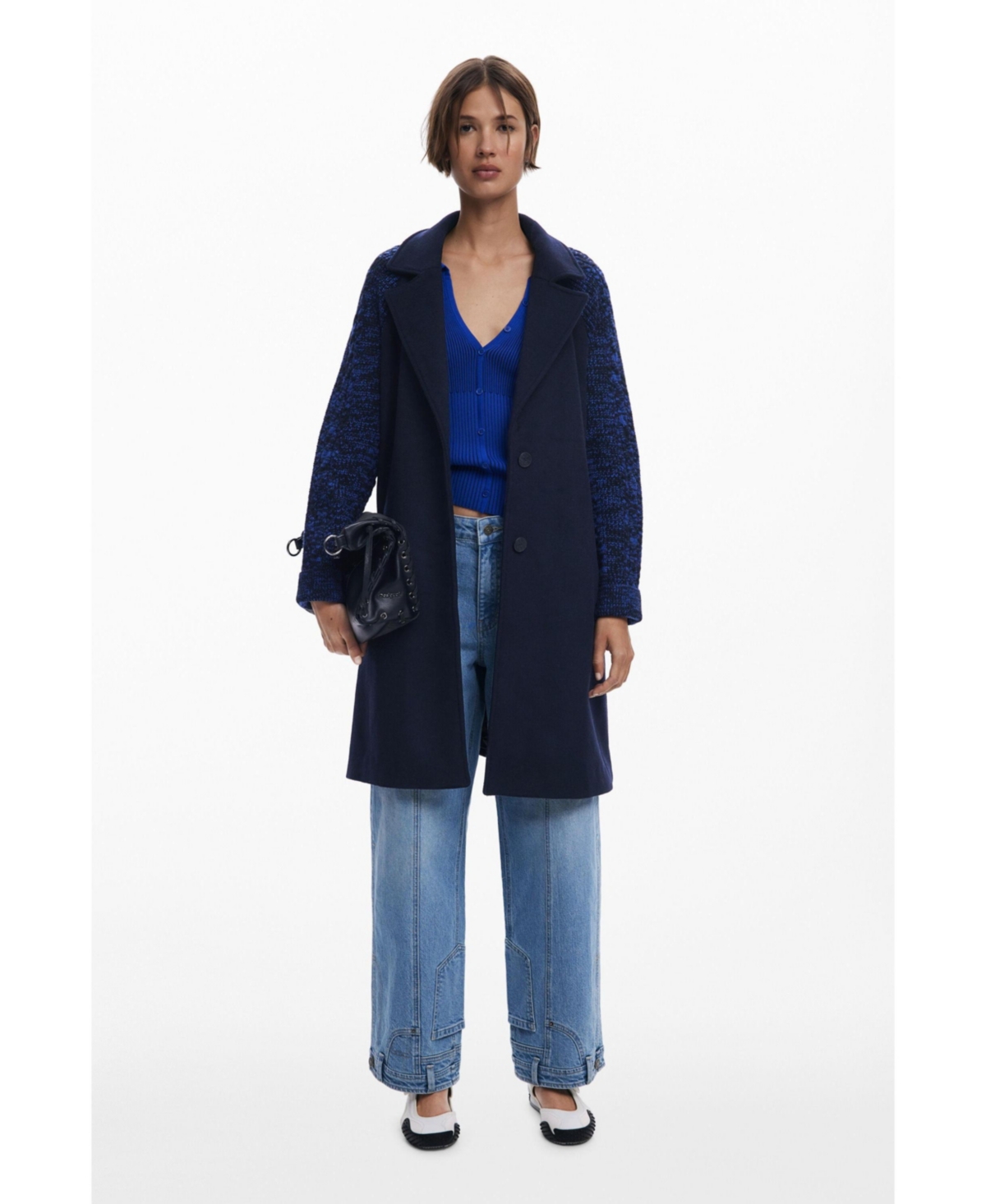 Click here for Desigual Womens Combined wool coat - Dark blue prices
