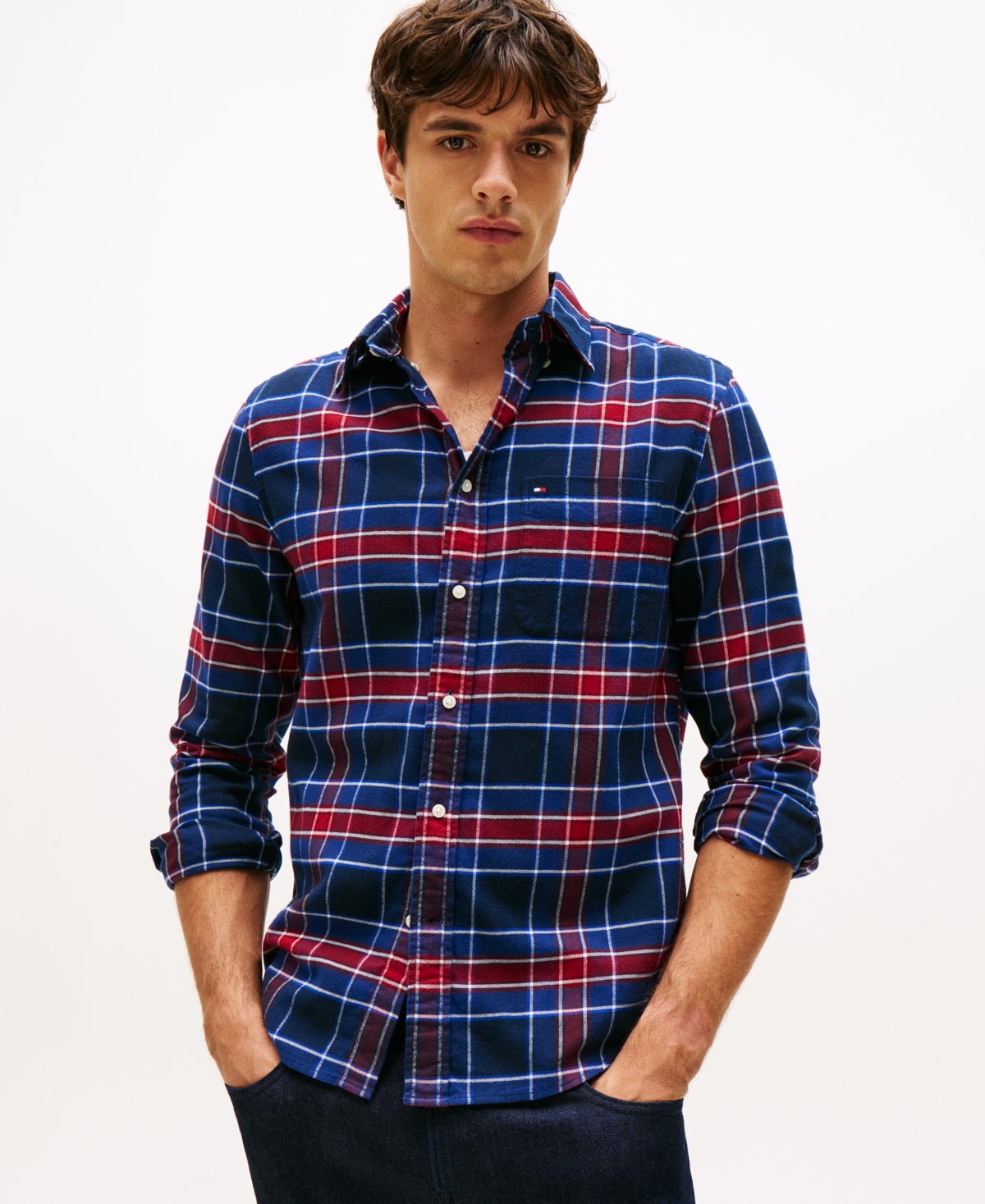 Click here for Tommy Hilfiger Mens Flannel Tartan Check Shirt - P... prices