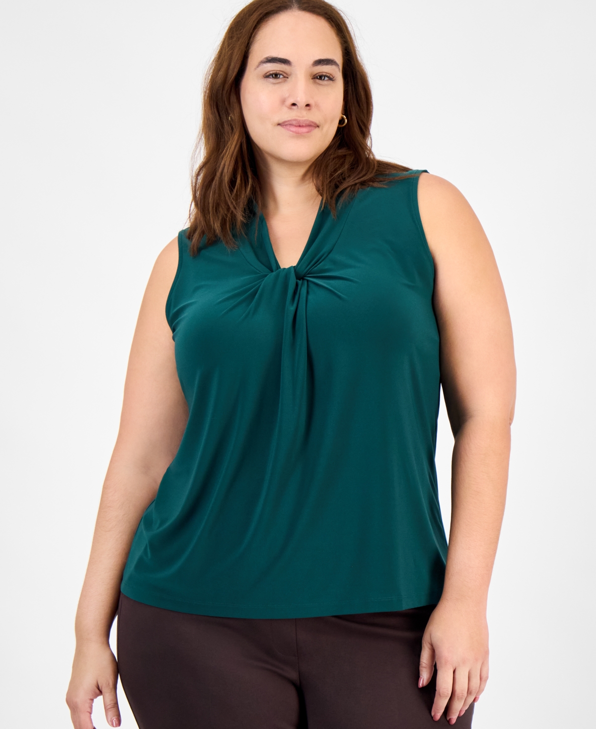 Click here for Kasper Plus Size Twist-Neck Sleeveless Top - Everg... prices
